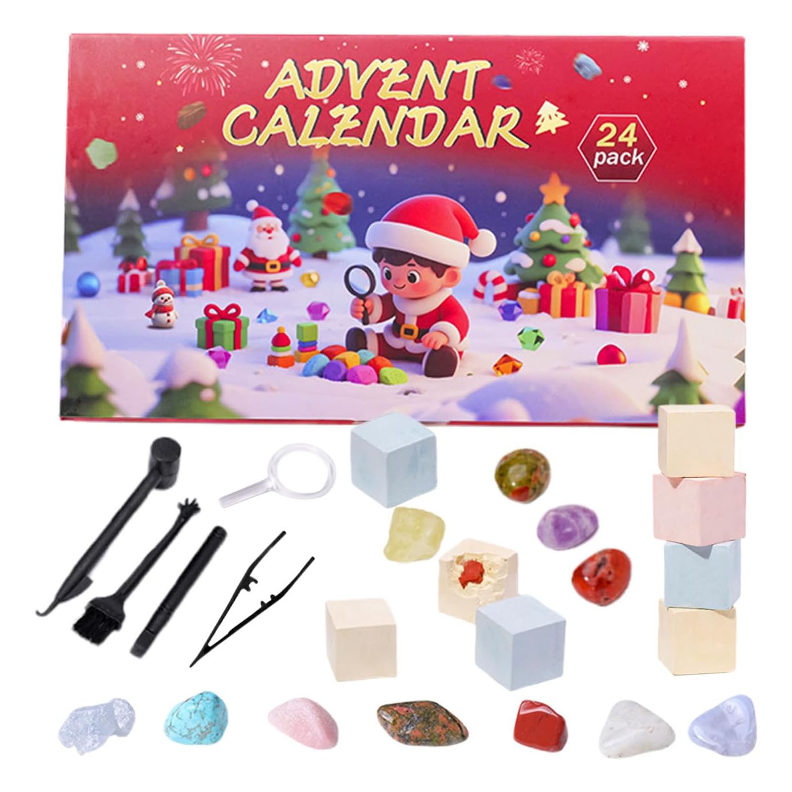 YUN Christmas Countdown Calendar Digging Kit With 24 Stones Rock Gem ...