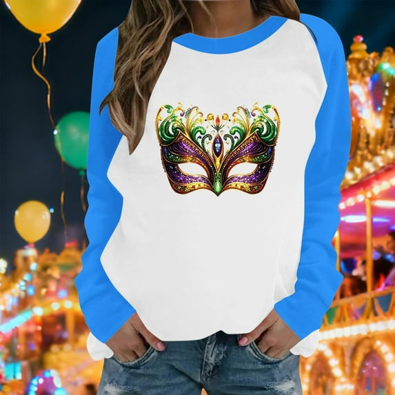 YUNAFFT Festive Carnival Print Relaxed Fit Round Neck Long Sleeve ...