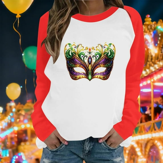 YUNAFFT Festive Carnival Print Relaxed Fit Round Neck Long Sleeve ...