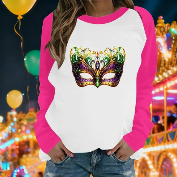 YUNAFFT Festive Carnival Print Relaxed Fit Round Neck Long Sleeve ...