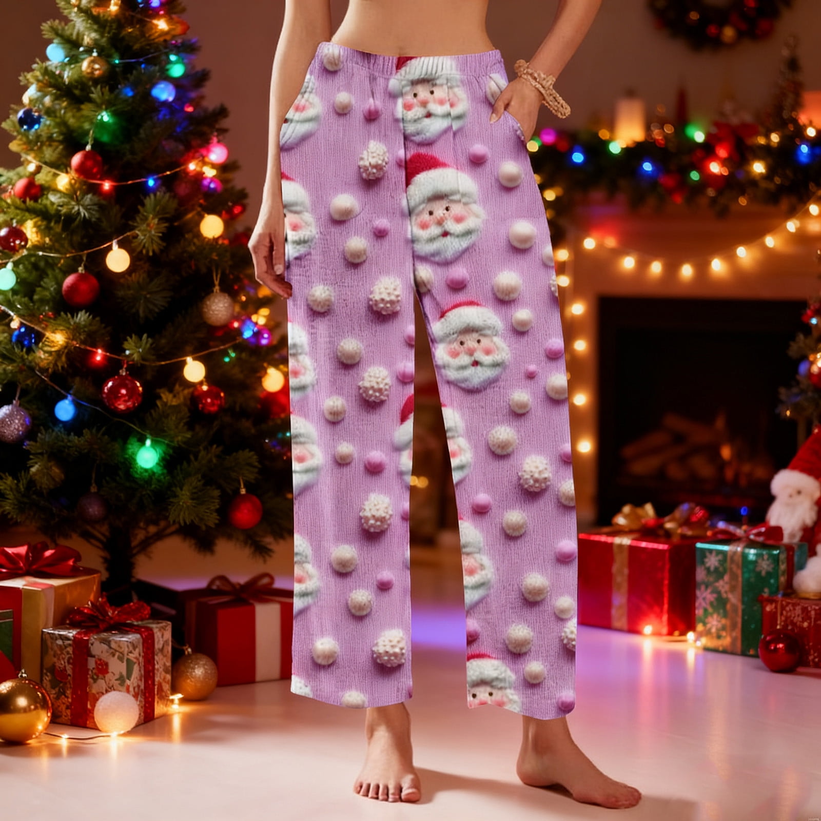 YUNAFFT Festive Christmas Print Pajama Pants for Women Cozy Fleece ...