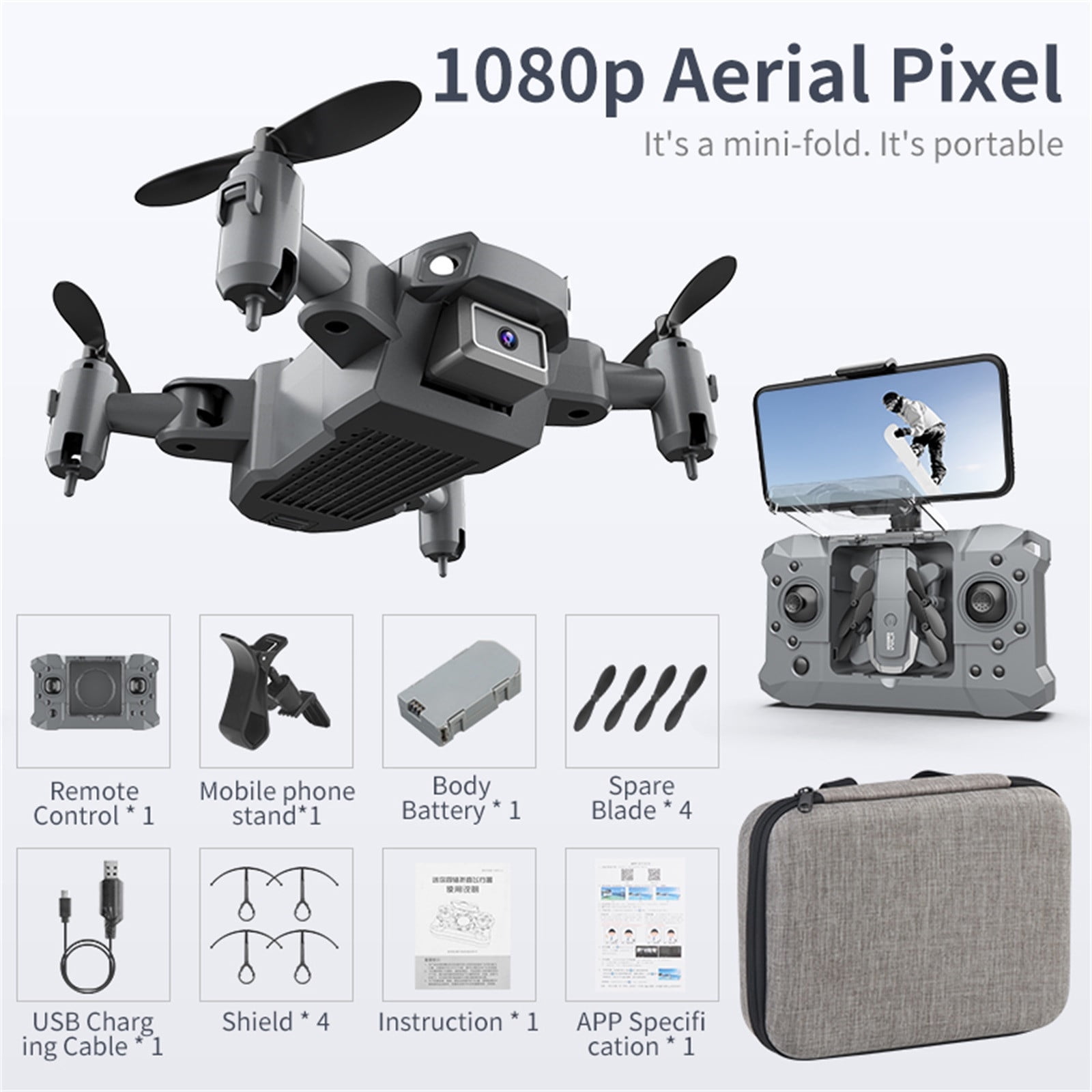 YUNAFFT Grey Single Camera Mini Folding Drone Hd Aerial Photography ...