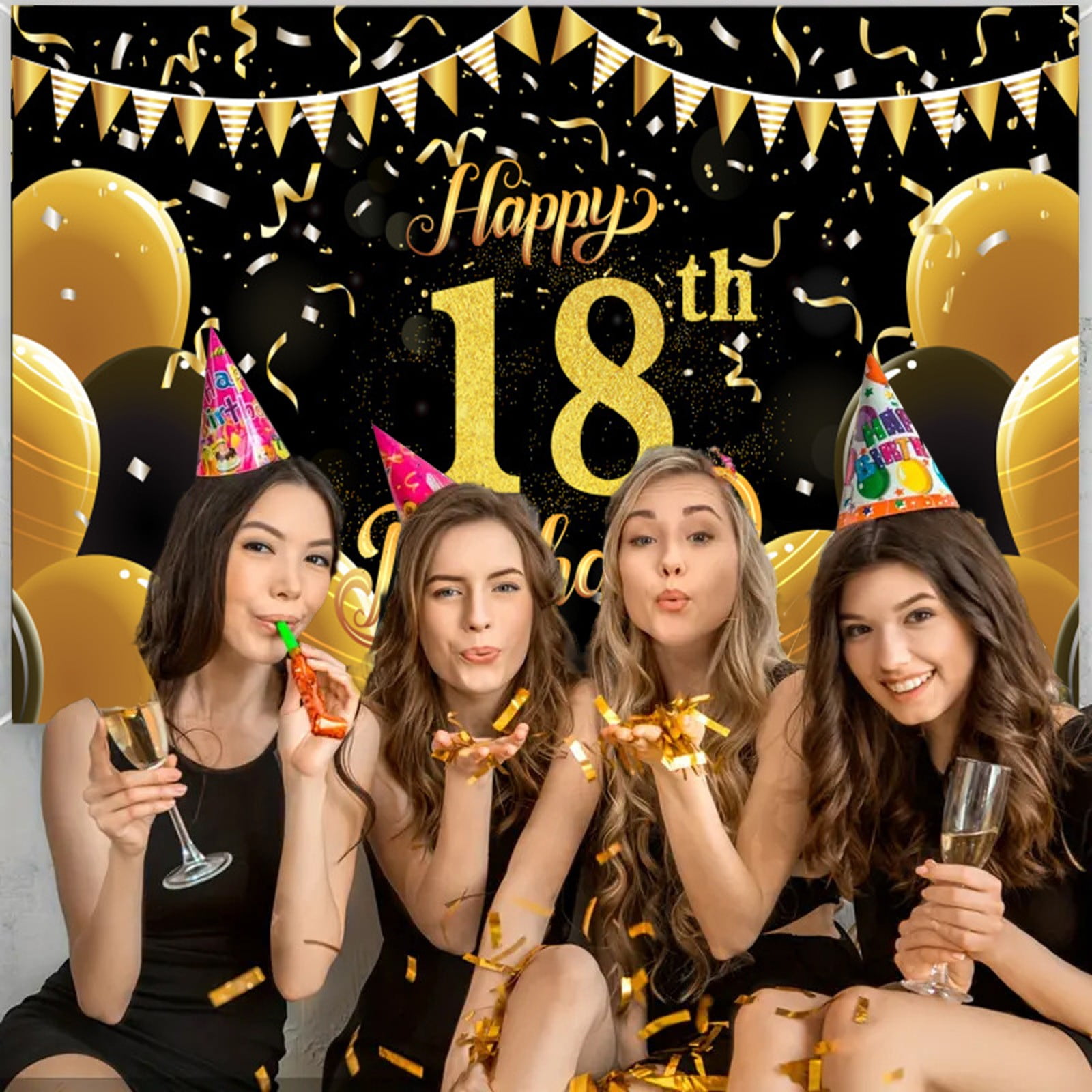 YUNAFFT Happy 18th Birthday Banner Black and Gold - XtraLarge, Happy ...