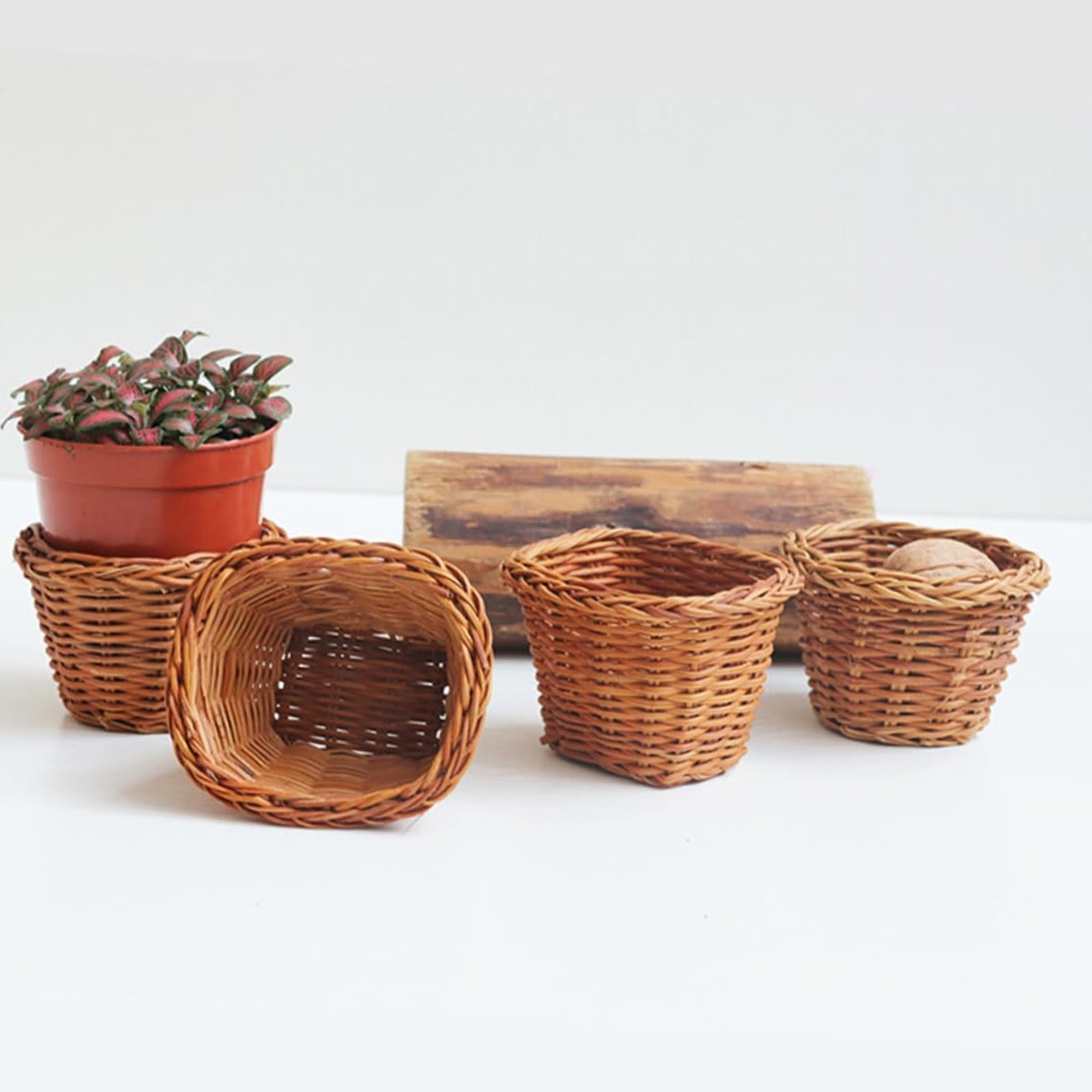 YUNAFFT Mini Rattan Woven Basket Natural Round Picnic Basket with ...