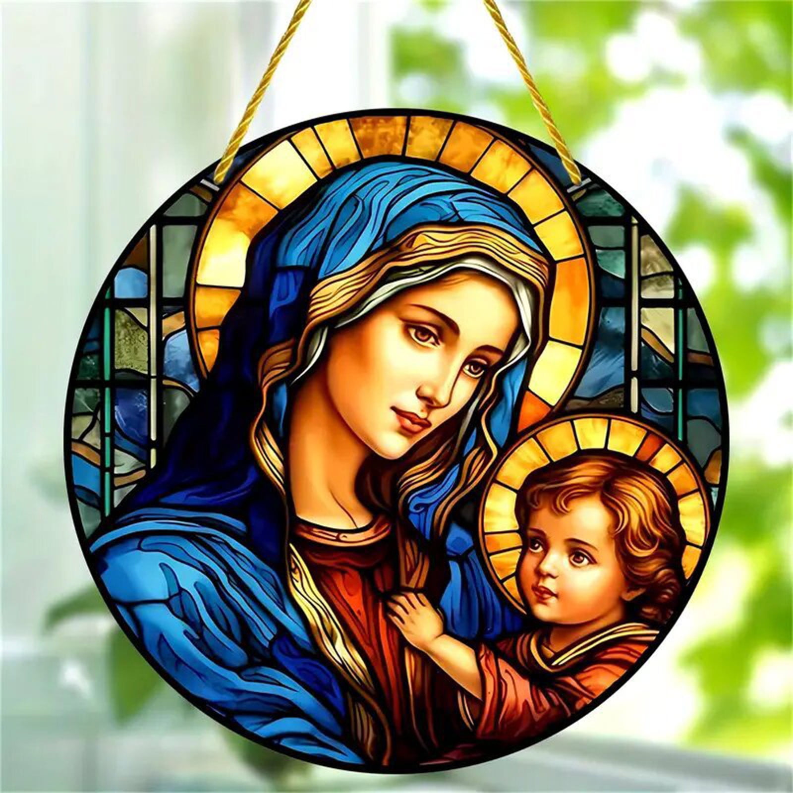 YUNAFFT Nativity Scene Stained Glass Suncatcher Christmas Nativity ...