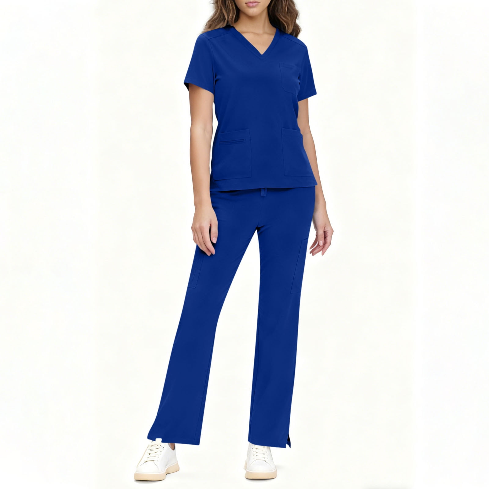 YUNAFFT Solid Color Elastic Work Uniform Set with Adjustable Drawstring ...