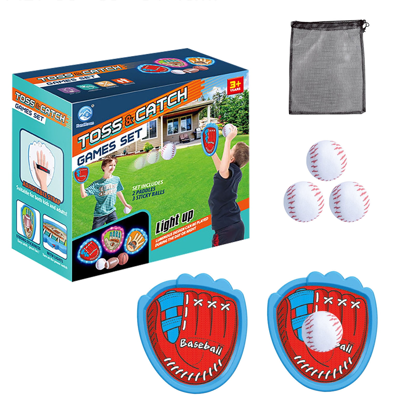 YUNAFFT Toss and Catch Ball Game Set,Light-Up Kids Baseball Glove ...