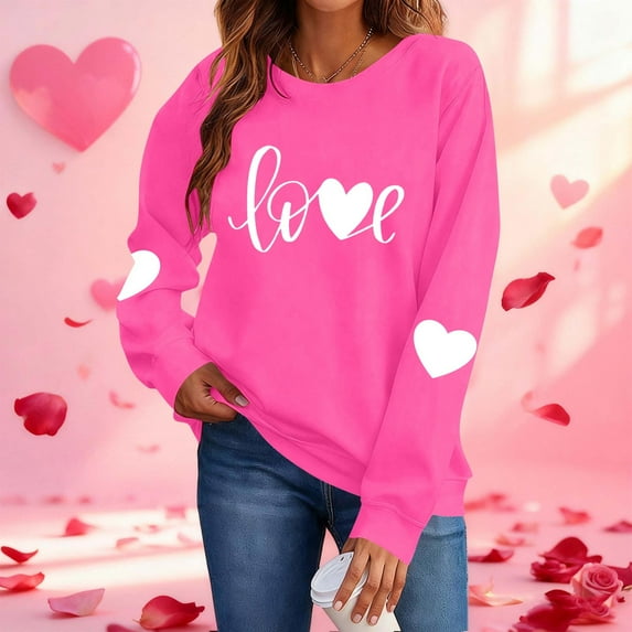 YUNAFFT Valentine's Day Print Women's Round Neck Long Sleeve Crewneck ...
