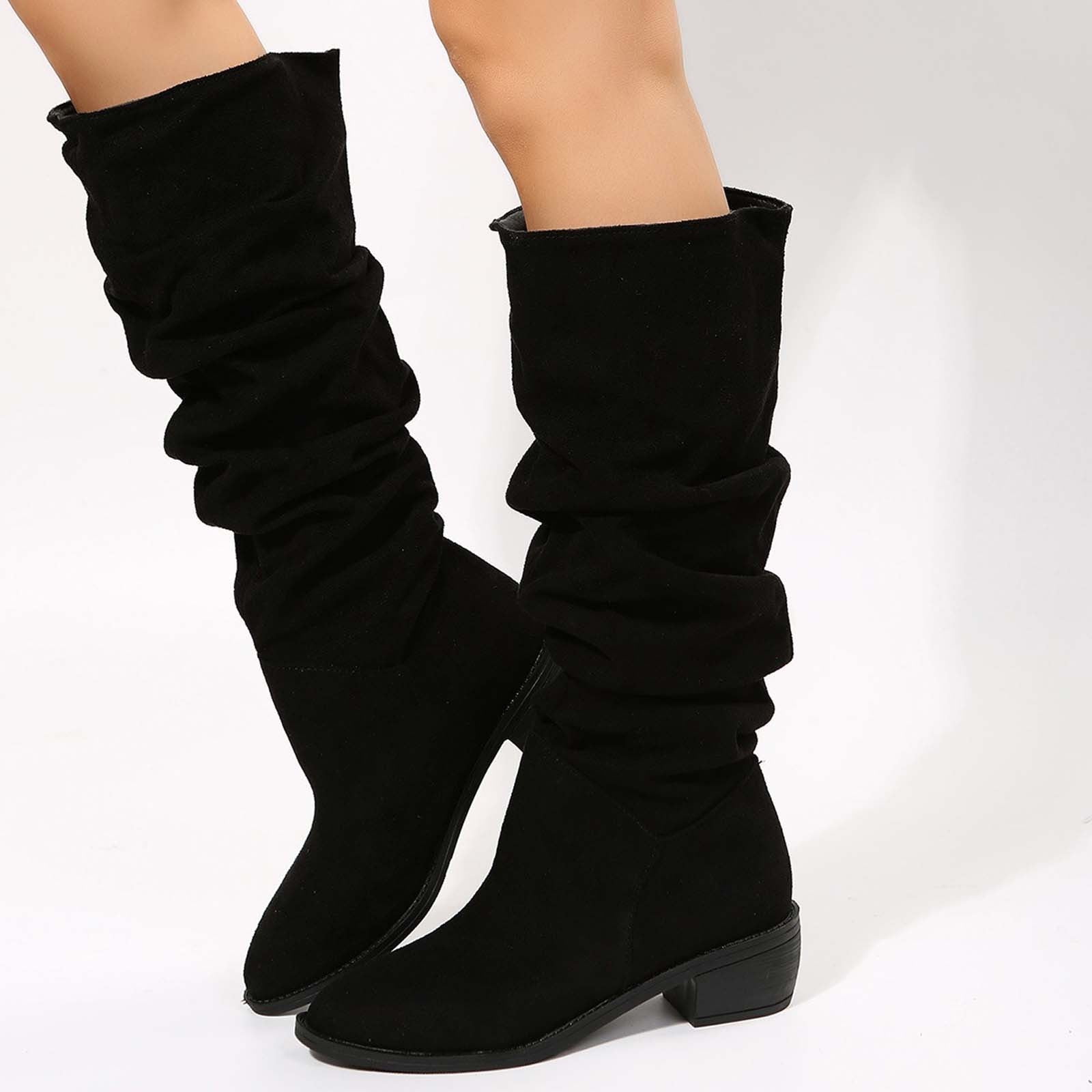 YUNAFFT Women's Boot Clearance, Women's Fall Winter Flock Solid Color ...