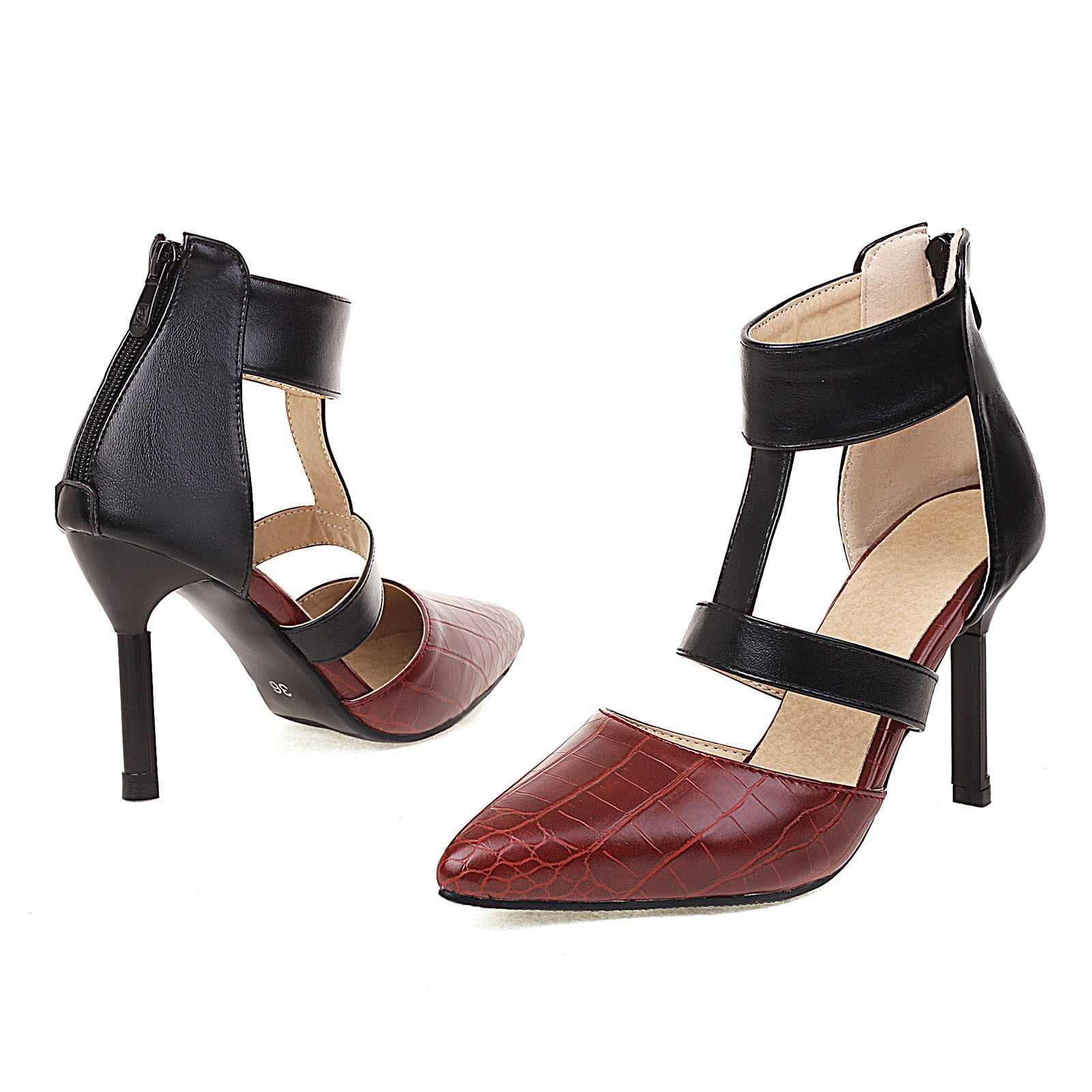 Babysbule Women's High Heels, Women's Shoes Back Zip Strap Sandals ...