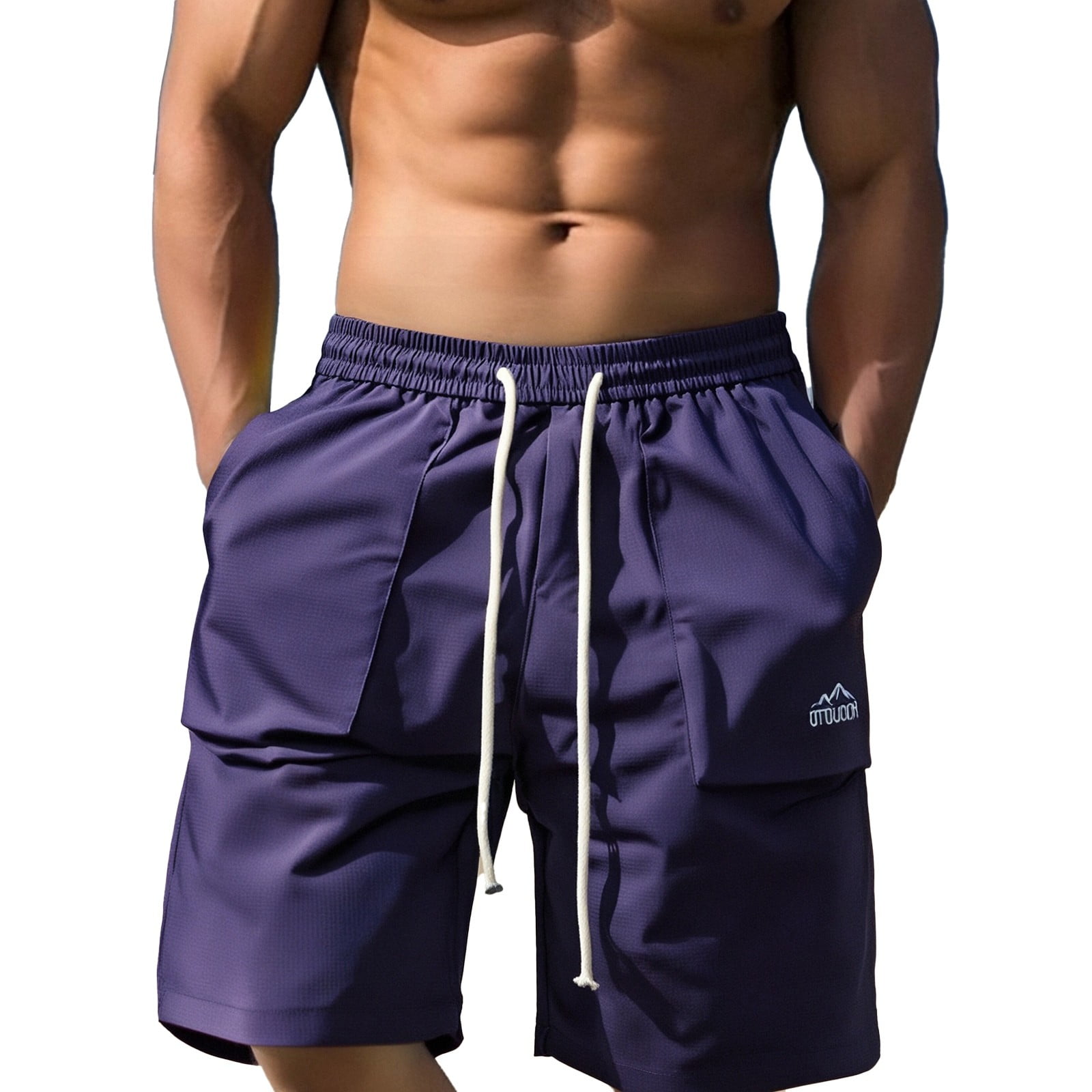 YUNCITY Mens Active Shorts Outdoor Leisure Loose Fit Solid Color Design ...