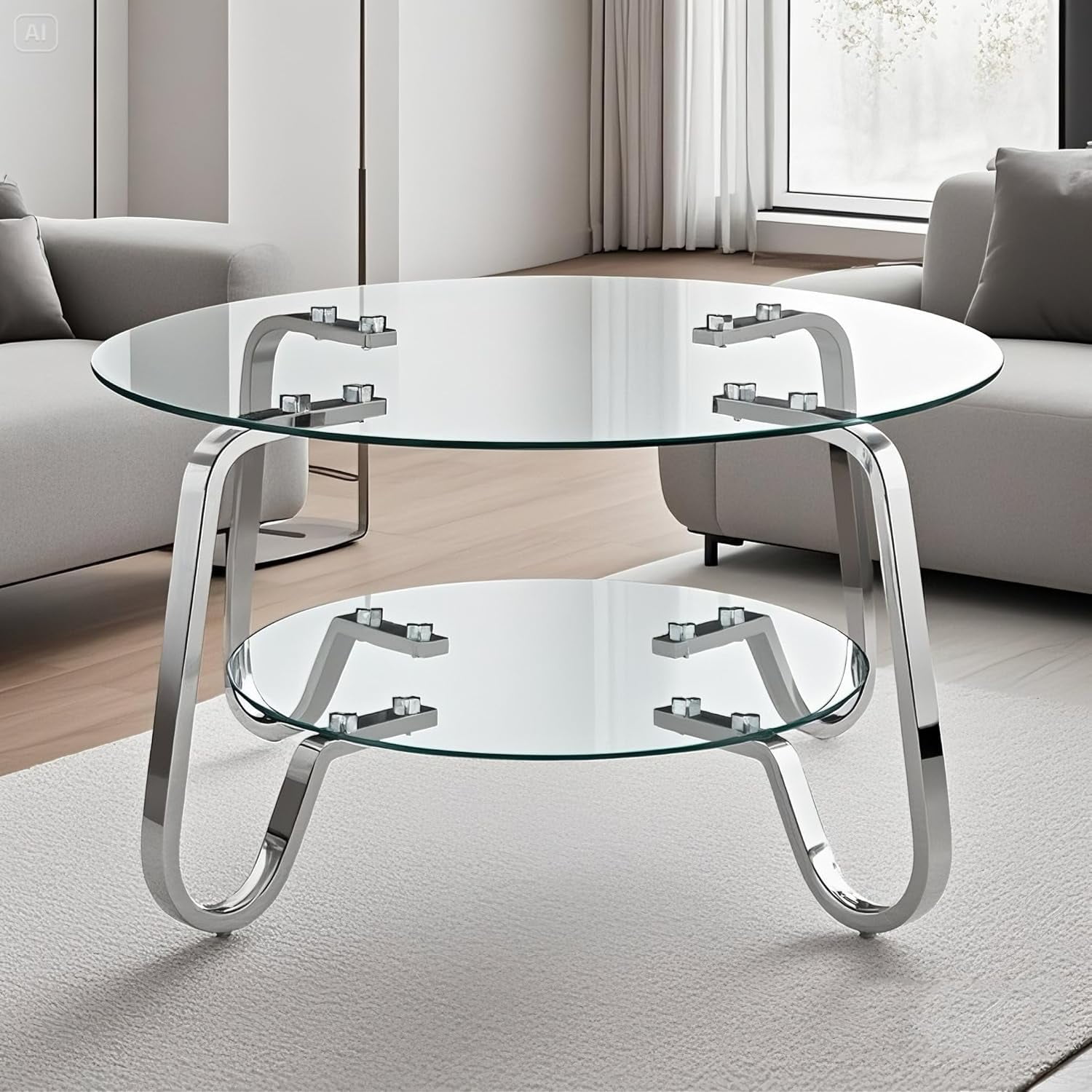 YUNDREAM Glass Coffee Table,31.5''Round Coffee Tables with Storage ...