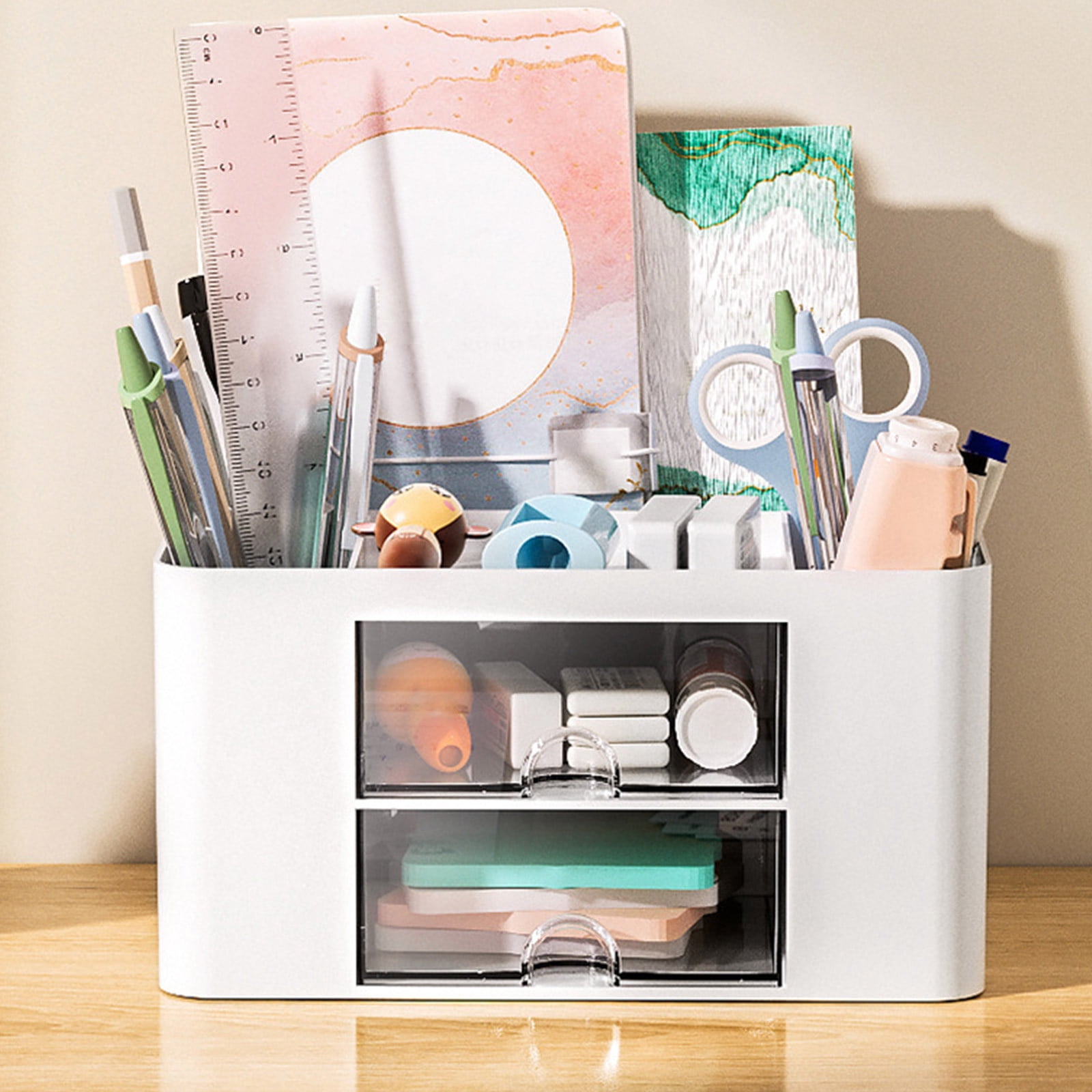 YUNJIU Desk Organizer with 2 Drawer and 5 Compartments, Multi ...
