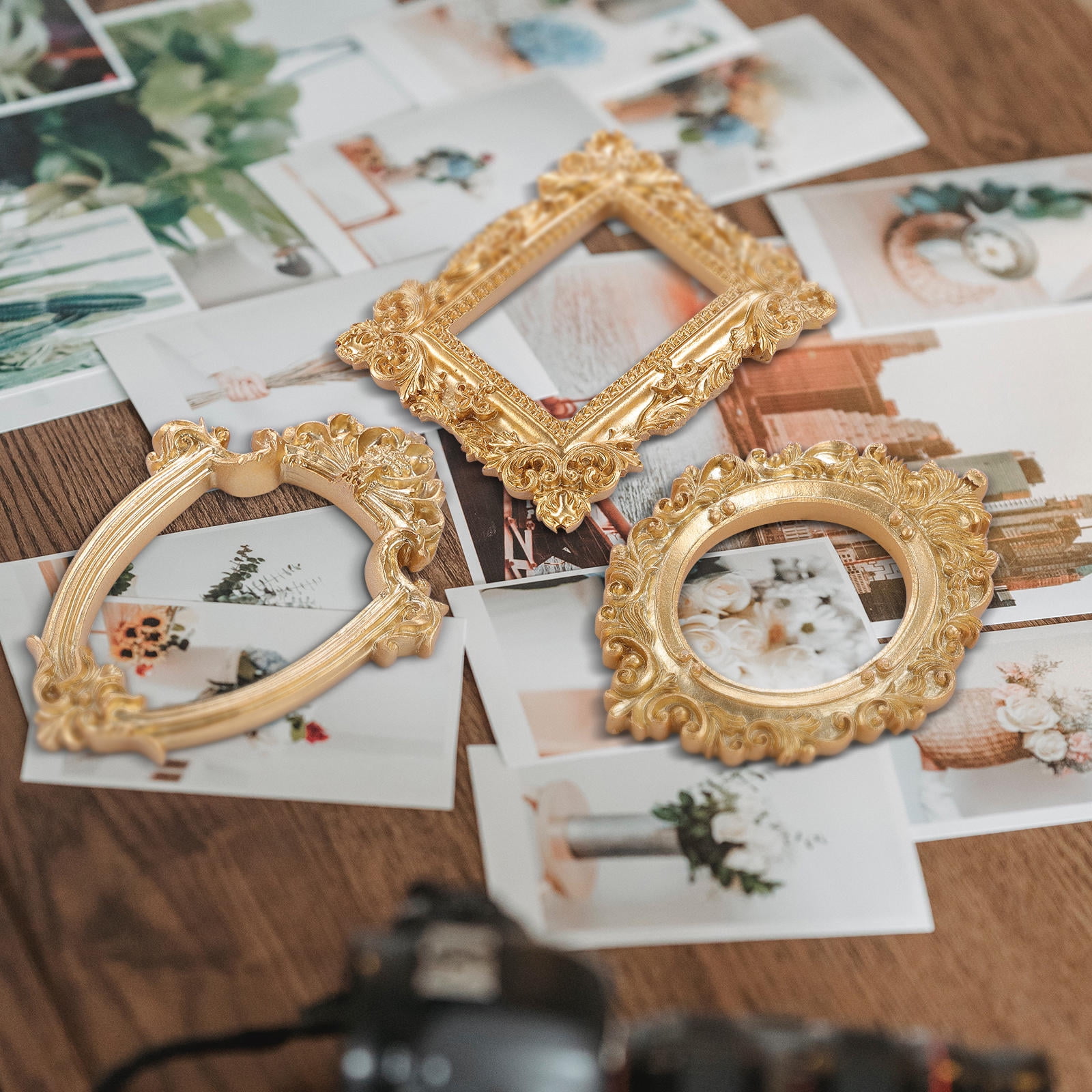 YUNLIGHTS Stylish Resin Vintage Photo Frames Golden Decorative Props ...
