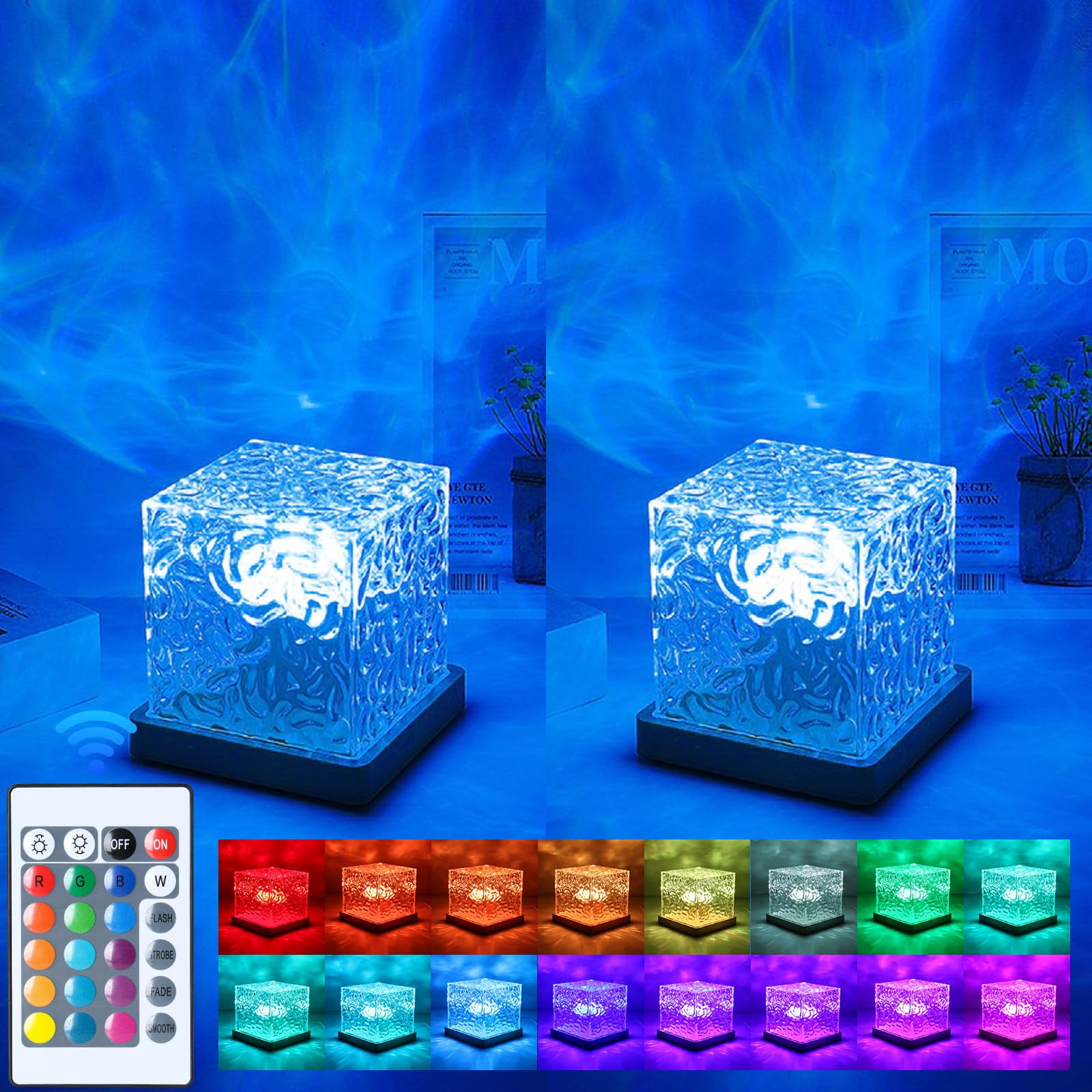 YUNOVA 2 Pack Corded Ocean Wave Projector Lamps with Remote Control, 16 ...