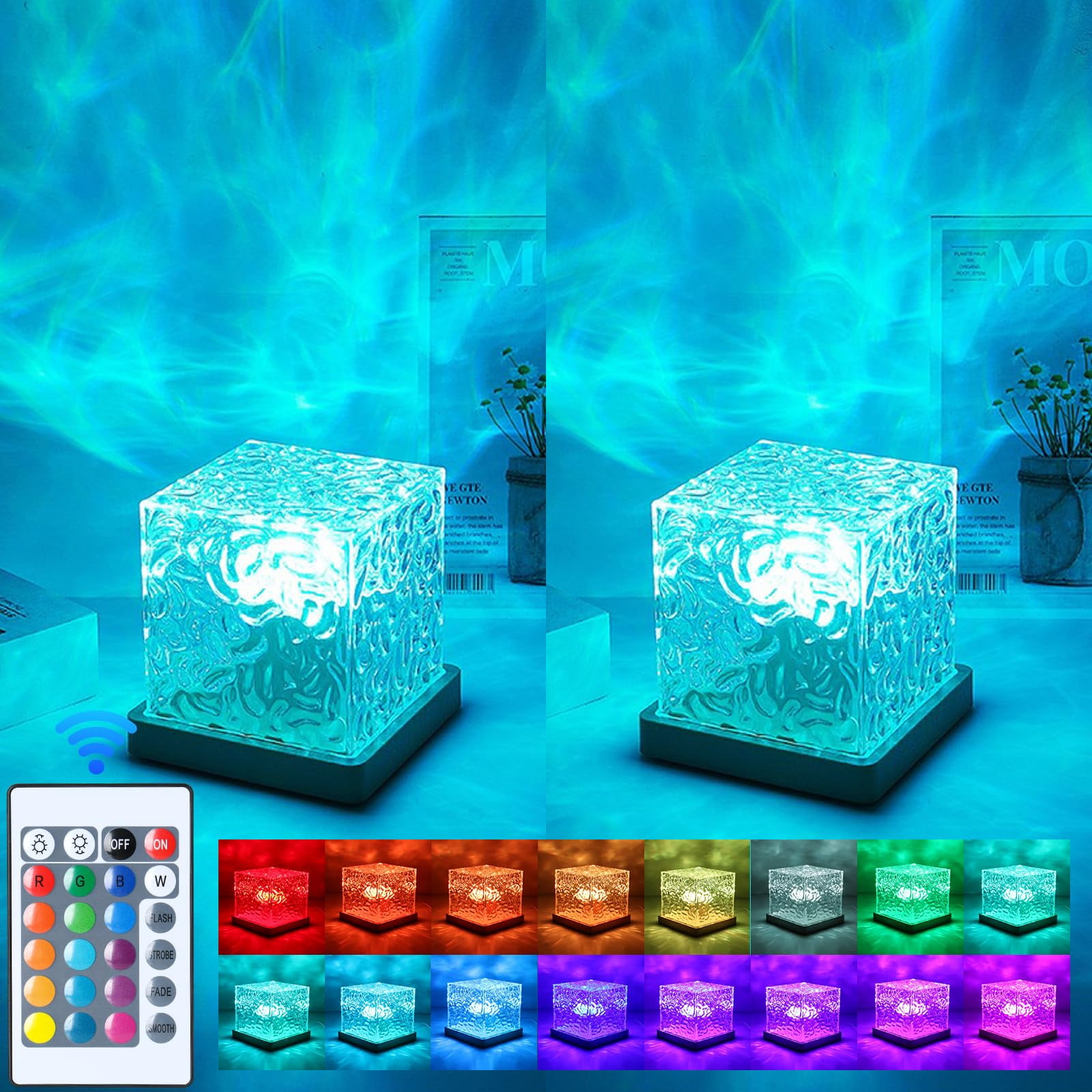 YUNOVA 2 Pack Cordless Ocean Wave Projector Lamps with Dynamic Ripple ...