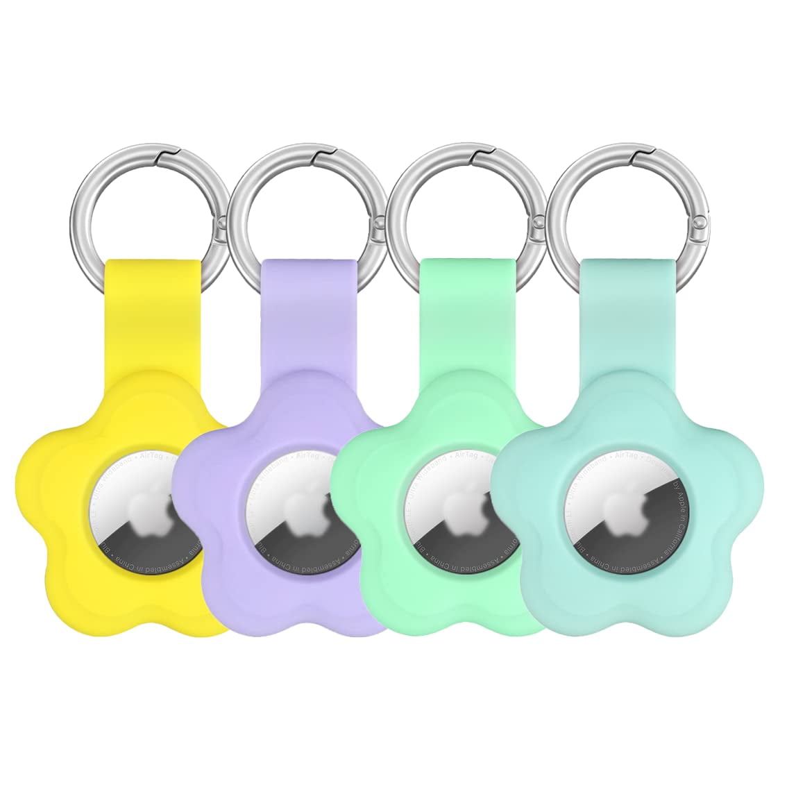 YUNOVA 4 Pack Floral AirTag Holder Case with Keychain - Premium Silicone Protective Cover for ...
