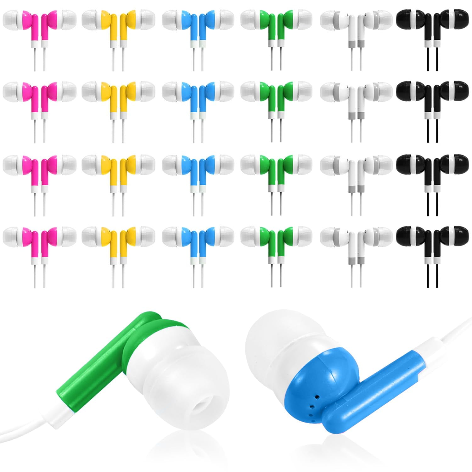 YUNOVA 50-Pack Classroom Earbuds Bulk Buy, Multi-Color Individually ...