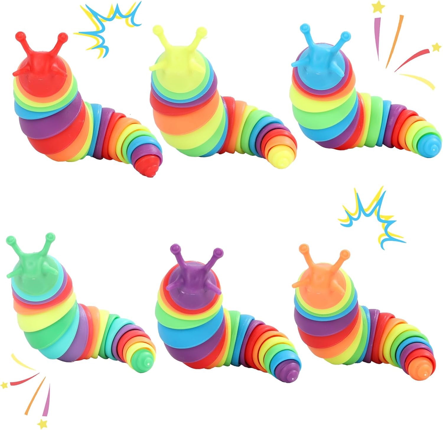 YUNOVA 6 Pack Bulk Sensory Fidget Slug Toys - ADHD Stress Relief ...
