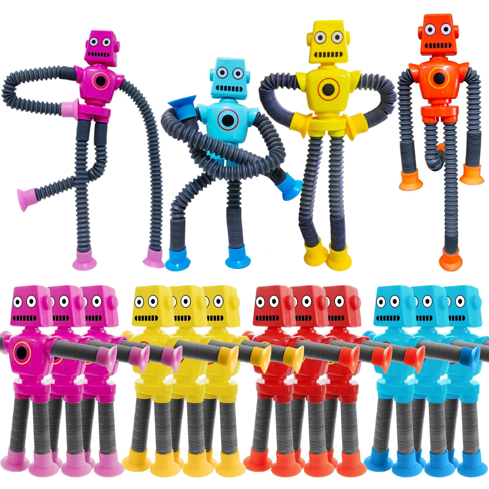 YUNOVA Bulk 16pk Sensory Robot Toys Set - Pop Tube Fidgets for ADHD ...