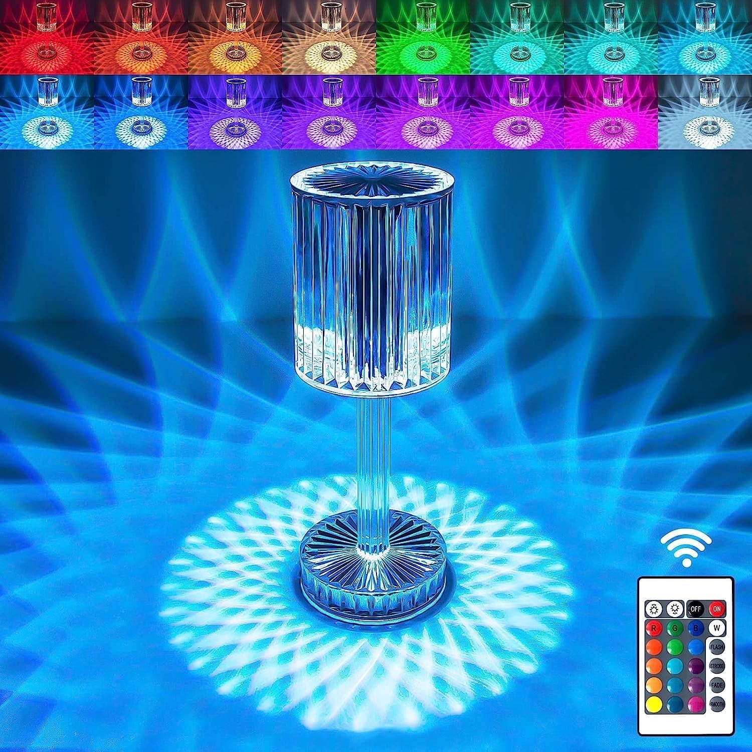 YUNOVA Crystal Lamp, 16 RGB Color Changing Touch Remote Control Lamp ...