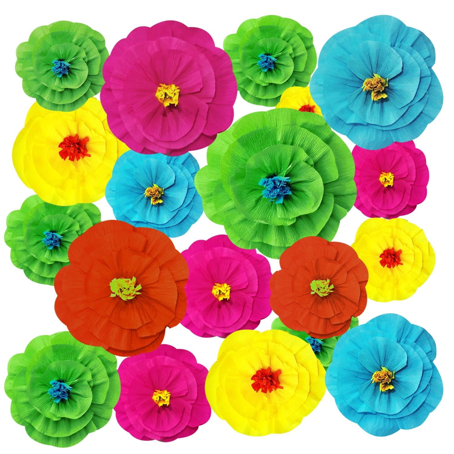 YUNSTOS 20Pcs Mexican Paper IFF17 Flowers Colorful Fiesta Tissue Pom ...