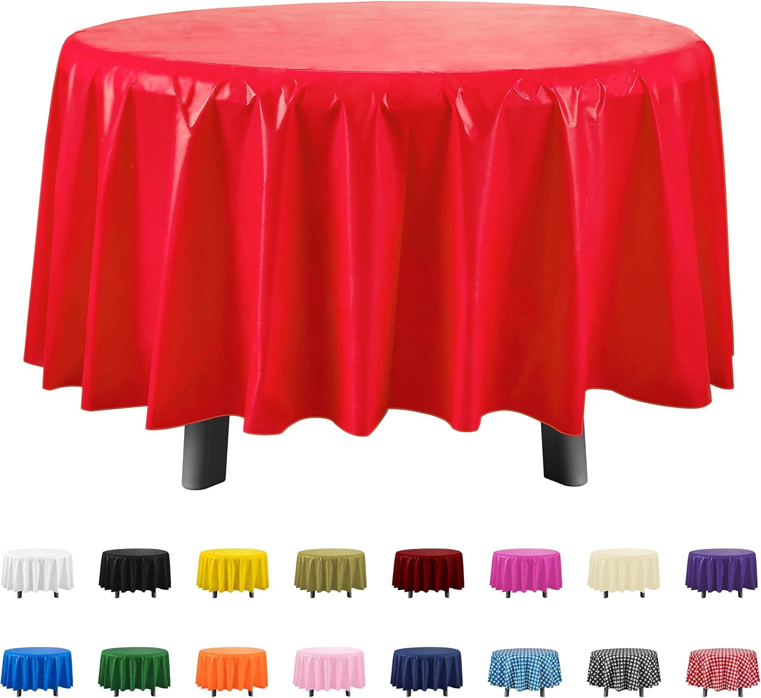 YUNSUNCE Red 6 Pack Premium Round Disposable Plastic Tablecloth - 84 ...