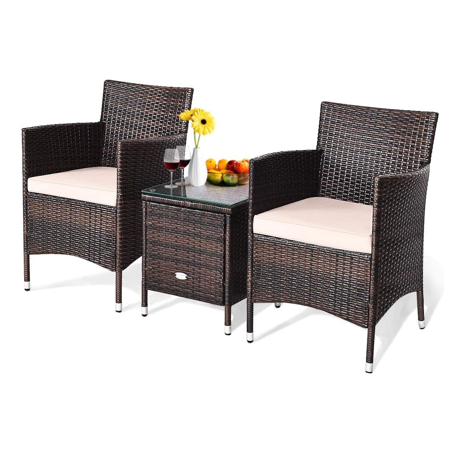 YUNTIE 3 Piece Patio Set Wicker Rattan Furniture Set Outdoor Rattan ...