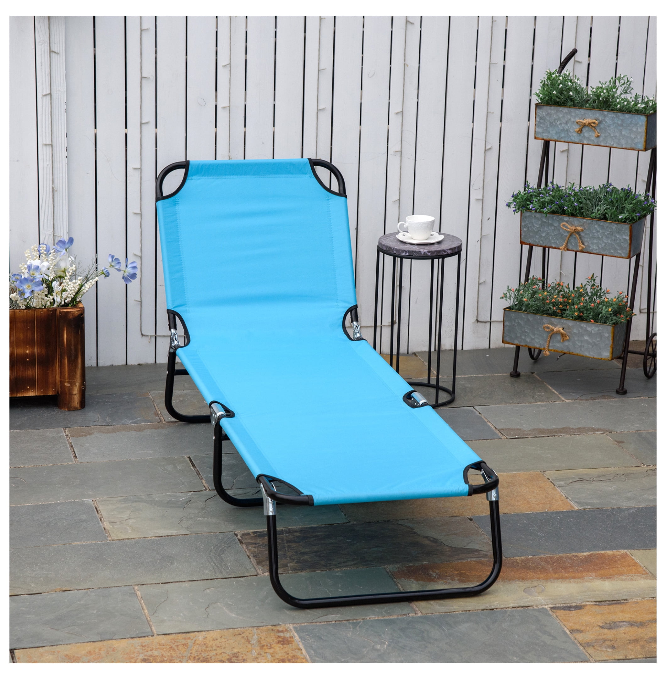 YUNTIE 4-Position Poolside Lawn Reclining Beach Chair Chaise Lounge ...