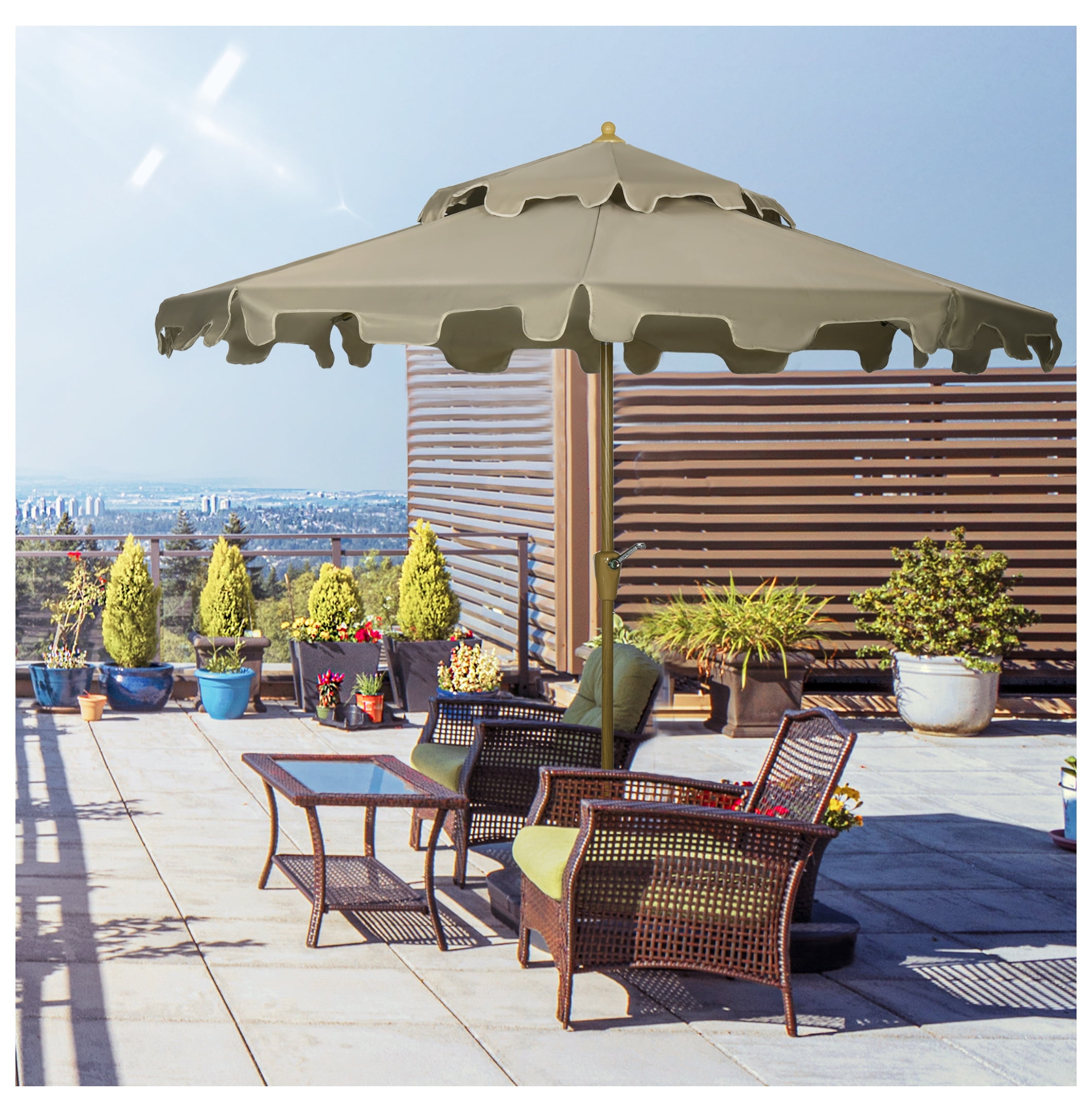 YUNTIE 9ft Patio Umbrella with Tilt and Crank, Outdoor Umbrella ...