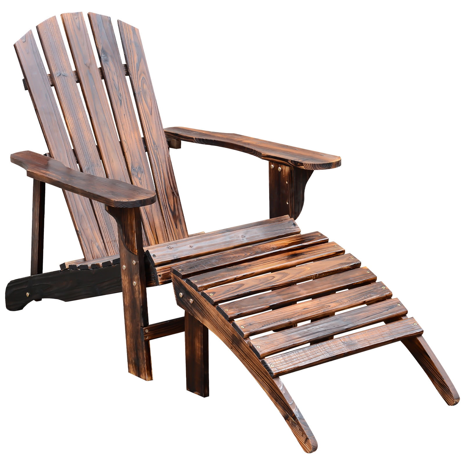 YUNTIE Wooden Adirondack Chair with Ottoman,Outdoor Fire Pit Chair ...