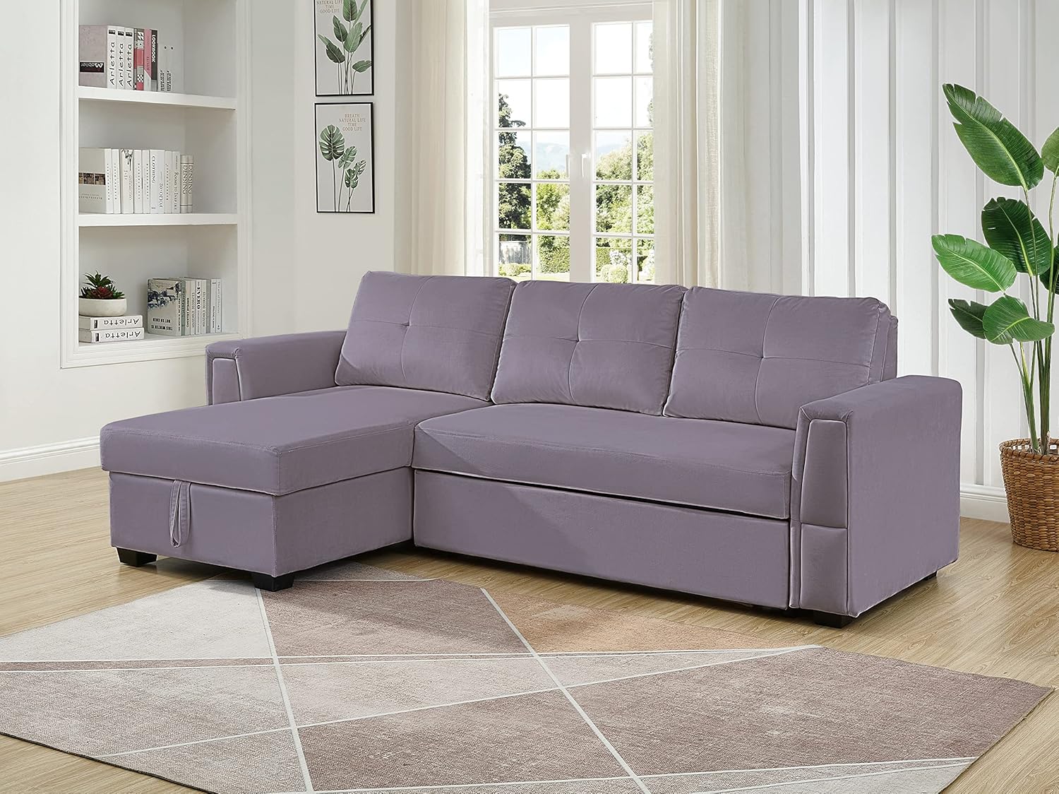 YUNWEI 91'' L-Shaped Convertible Sectional Sleeper Sofa with Pull-Out ...