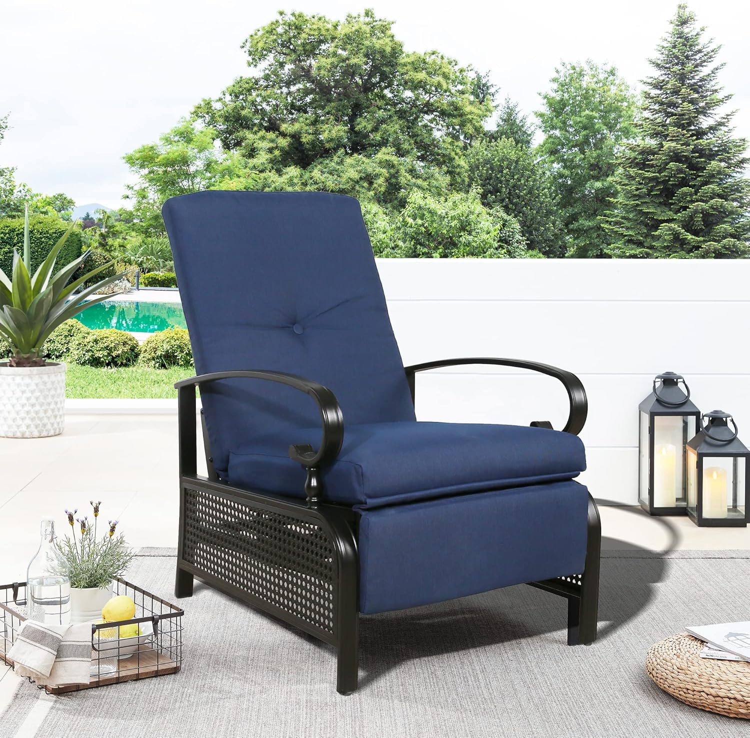 YUNWEI Patio Recliner Chair Automatic Adjustable Back Outdoor Lounge ...