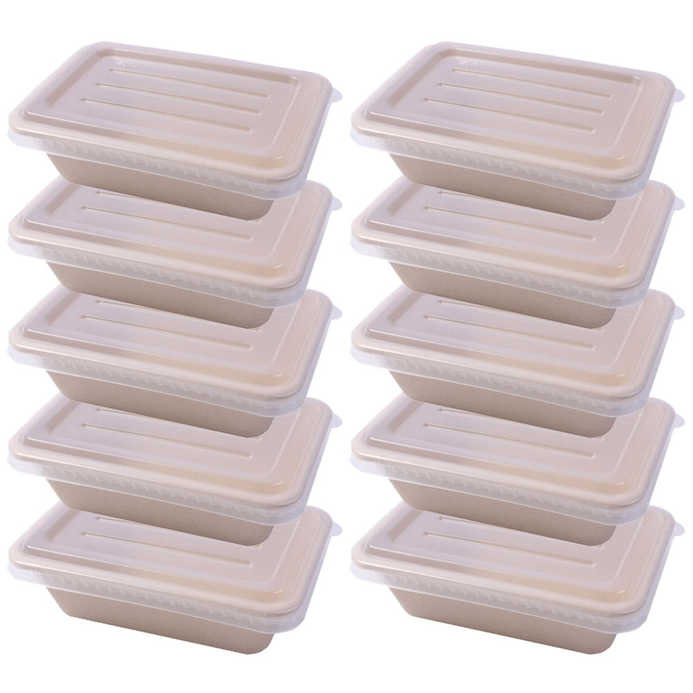 YUNXNK 10PCS Disposable Pulp Lunch Box Biodegradable Takeout Box Bamboo ...
