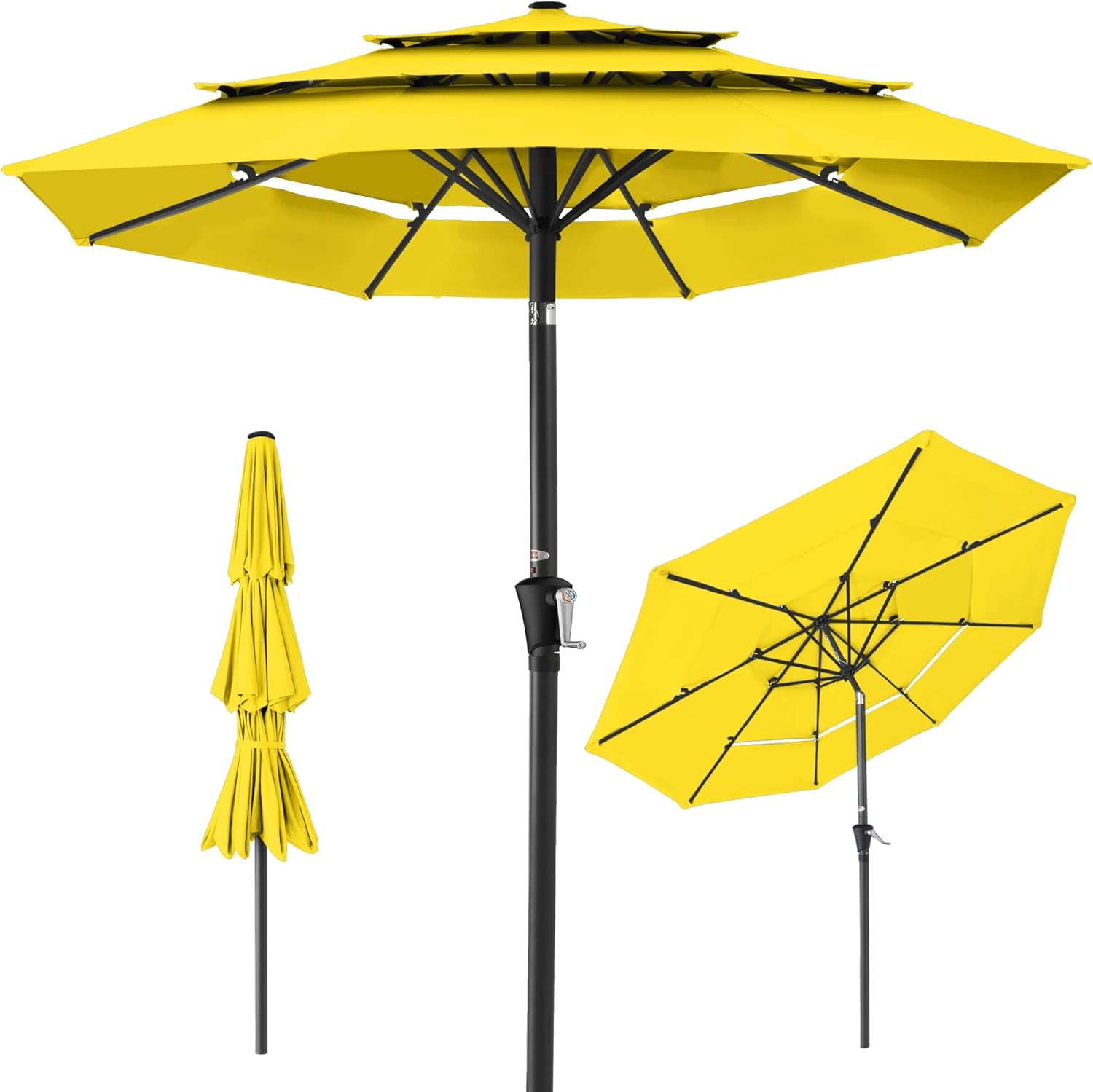 YUONAO 10ft 3-Tier Patio Umbrella with Tilt and Crank Lift, Outdoor Sun ...
