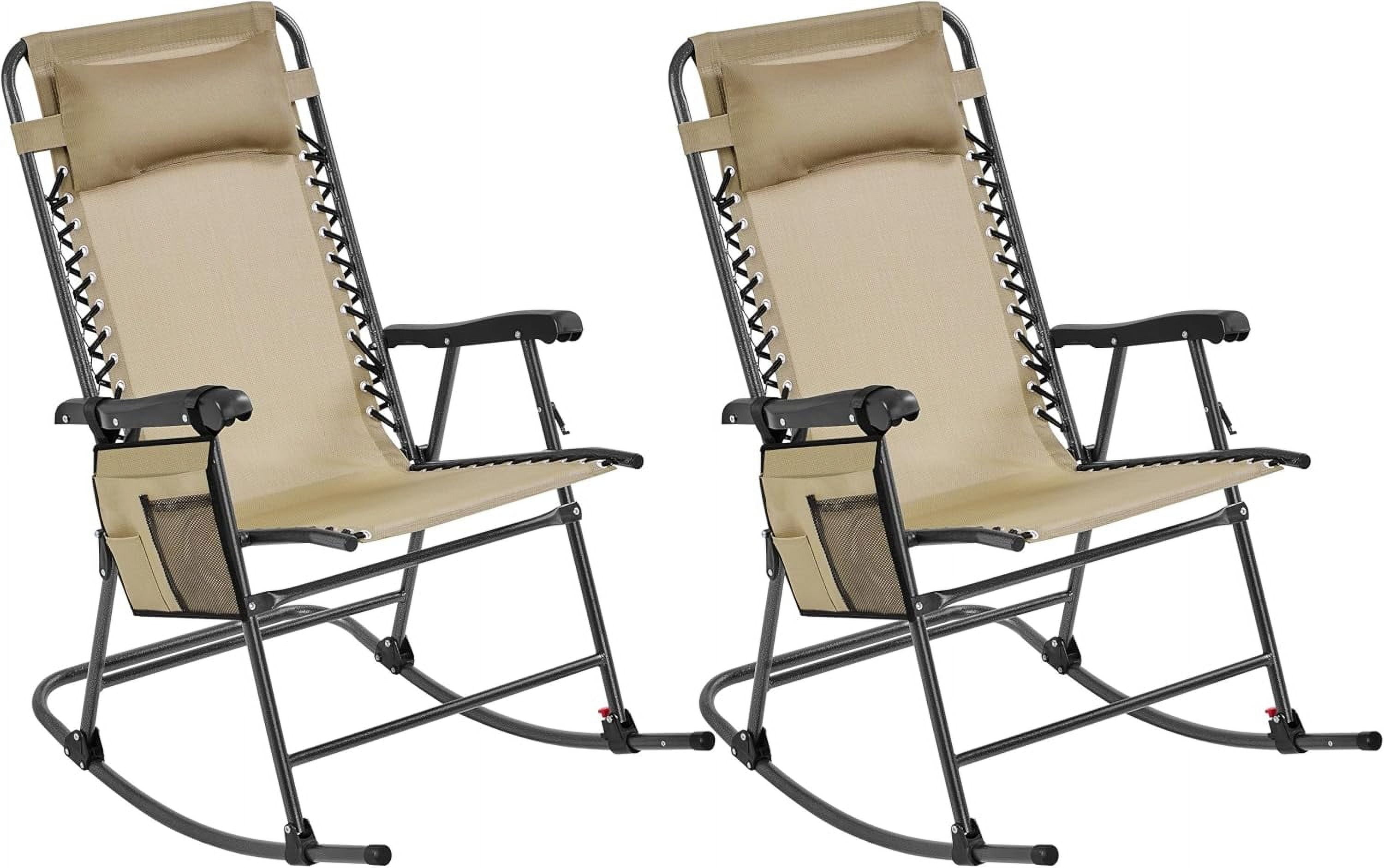 YUONAO 26in Outdoor Rocking Zero Gravity Chair with Cupholder & Pillow ...