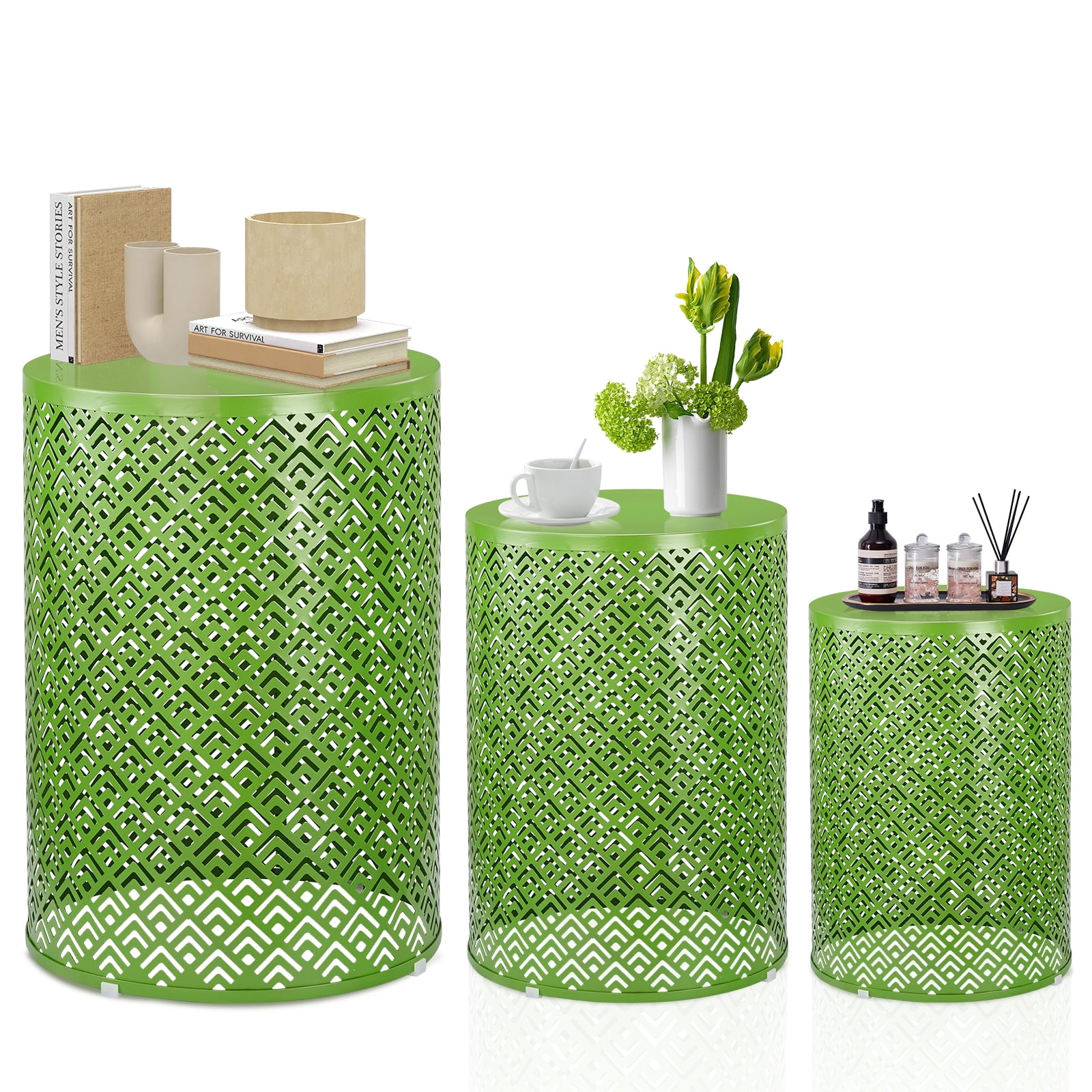 YUONAO 3-Piece Round Nesting Side Table Set – Indoor/Outdoor Metal ...
