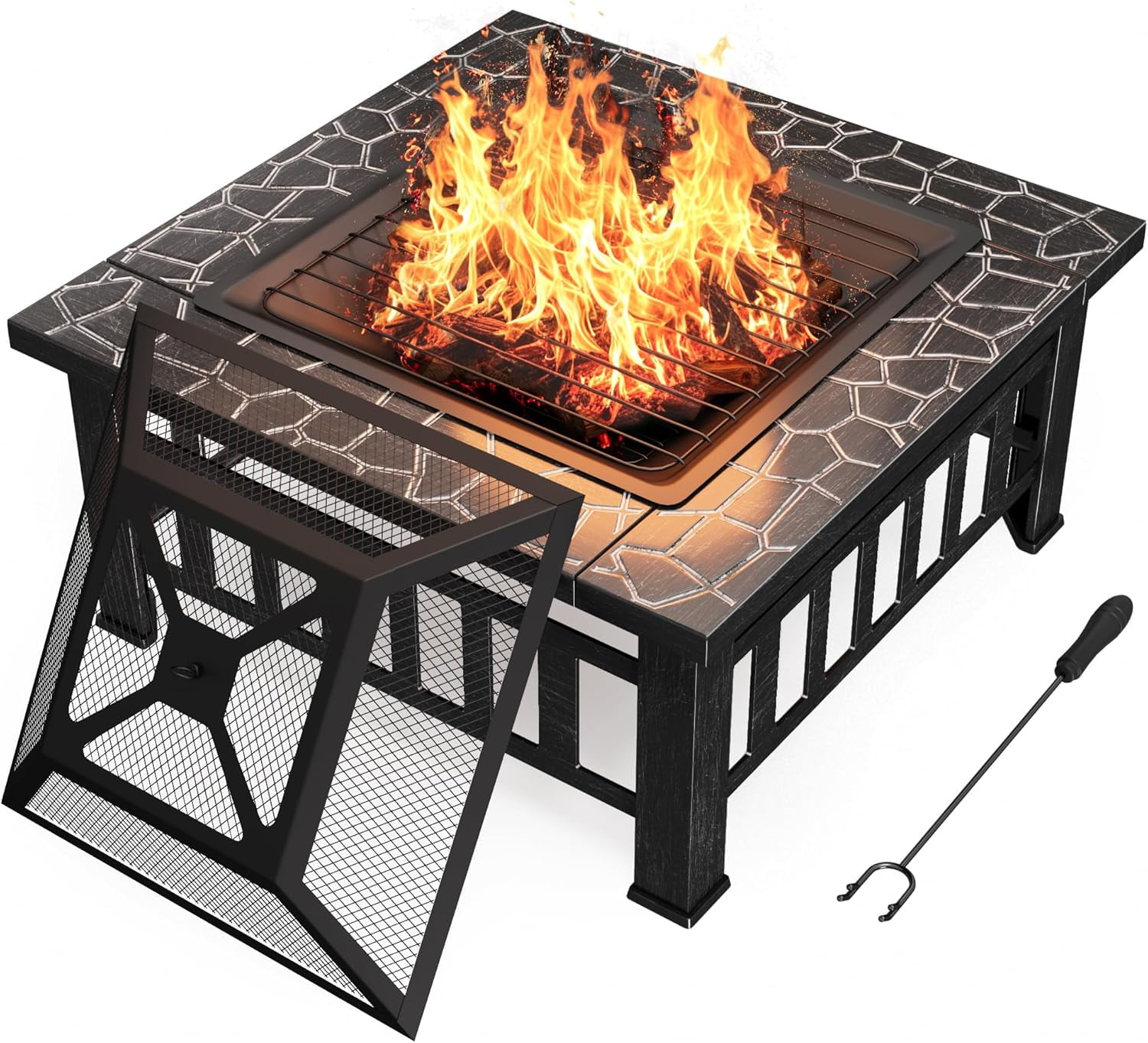YUONAO 32 Inch Outdoor Fire Pit Table with Waterproof Cover, Square ...