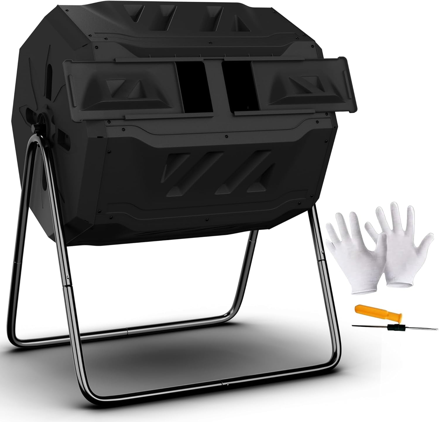 YUONAO 43 Gallon Outdoor Dual Chamber Compost Tumbler, Rotating Garden ...