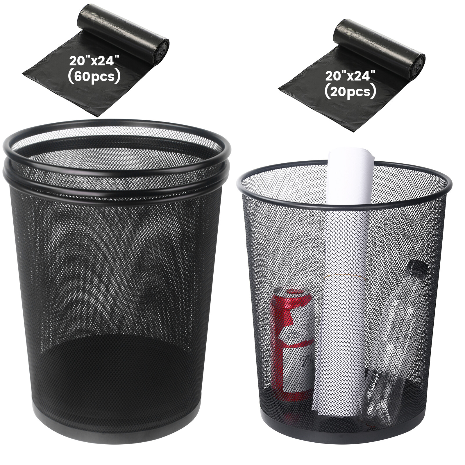 YUONAO 6 Gallon Steel Mesh Trash Can with 20 Bonus Trash Bags – Rust ...