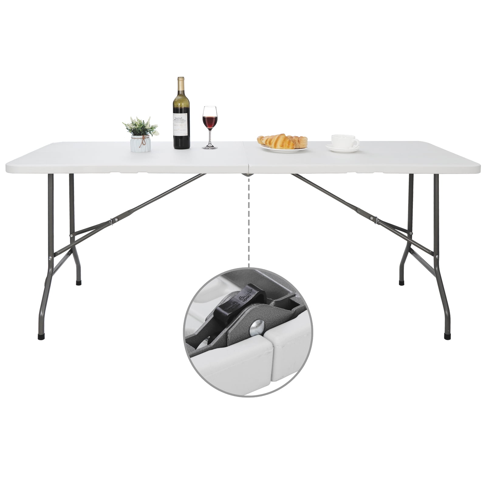 YUONAO 6FT Rectangular Plastic Folding Table, Indoor Outdoor Picnic ...