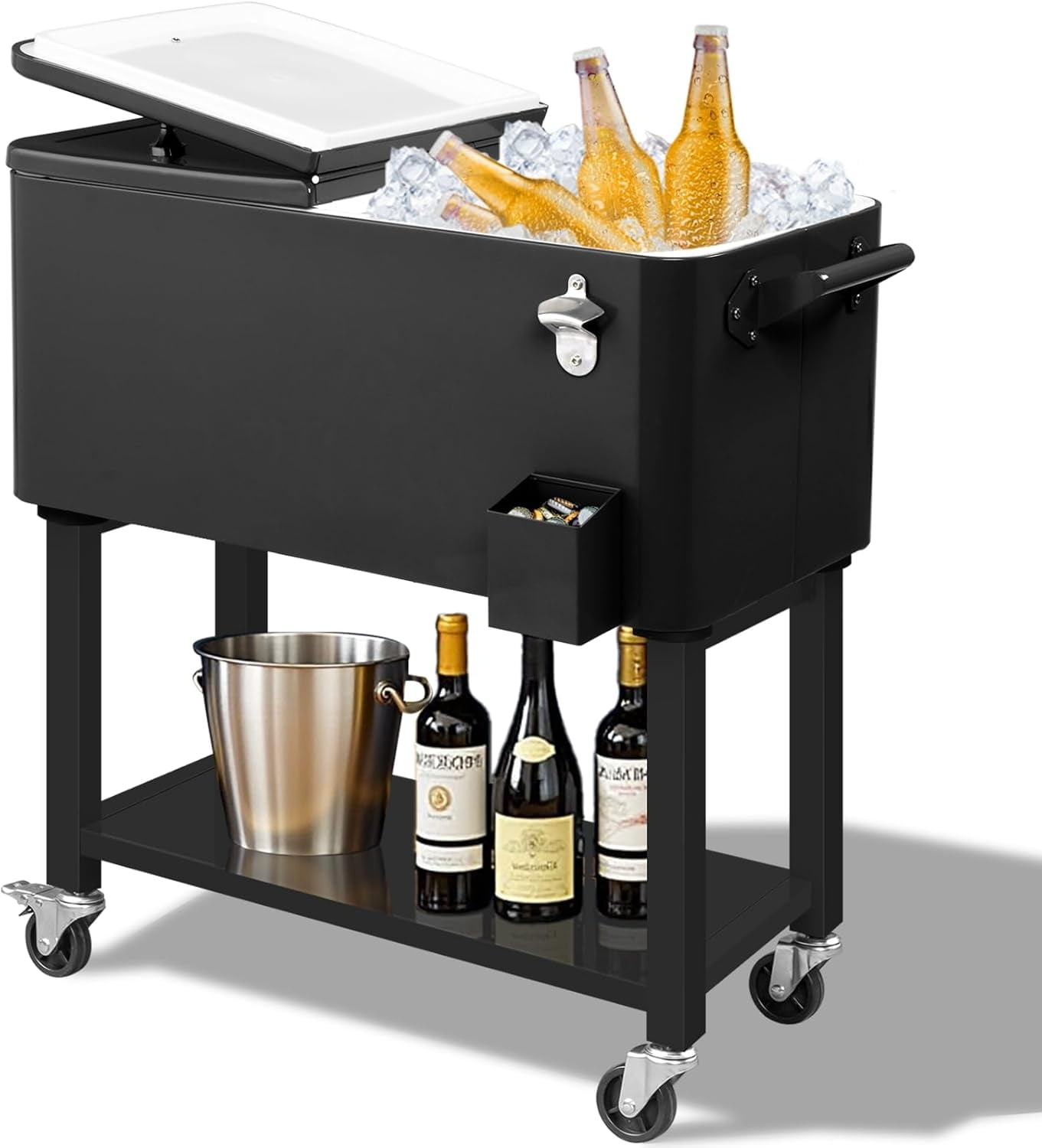 YUONAO 80 Quart Rolling Ice Chest with Bottle Opener & Catch Basin ...
