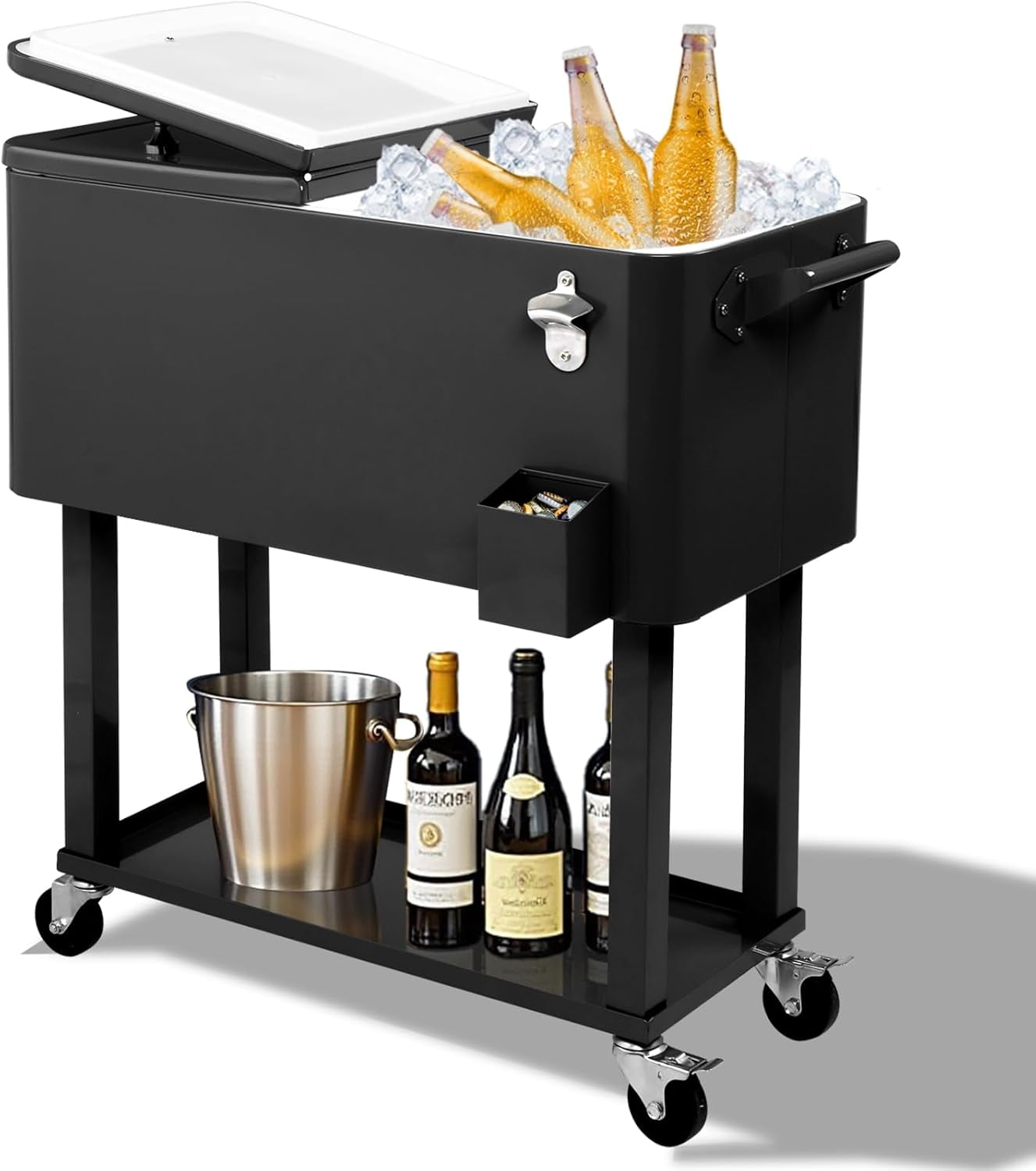 YUONAO 80 Quart Rolling Ice Chest with Bottle Opener & Catch Basin ...