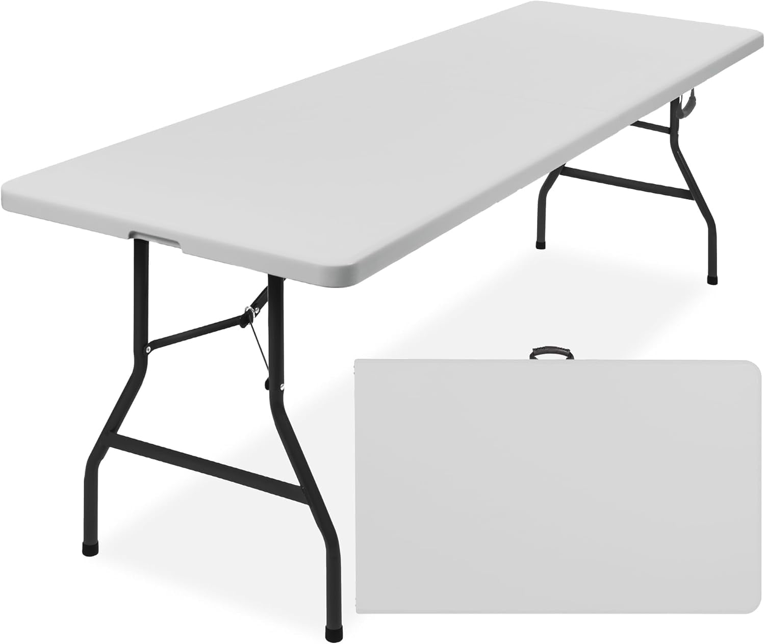 YUONAO 8ft Heavy Duty Folding Plastic Table with Carry Handle, Portable ...