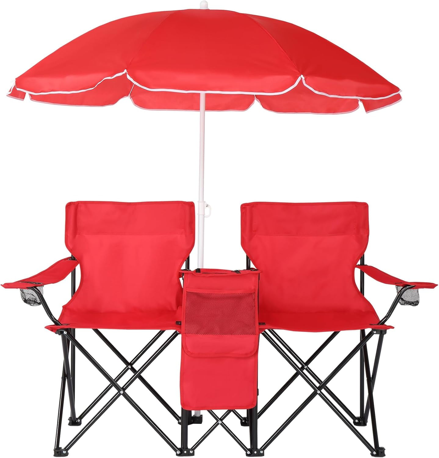 YUONAO Folding Double Camping Chair with Umbrella and Cooler - Heavy ...