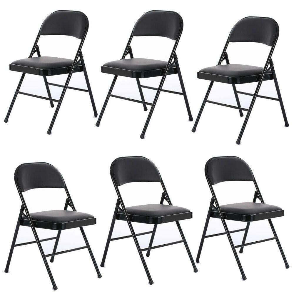 YUONAO Folding Stackable Chairs with Padded Seat – 6 Pack Black Metal ...