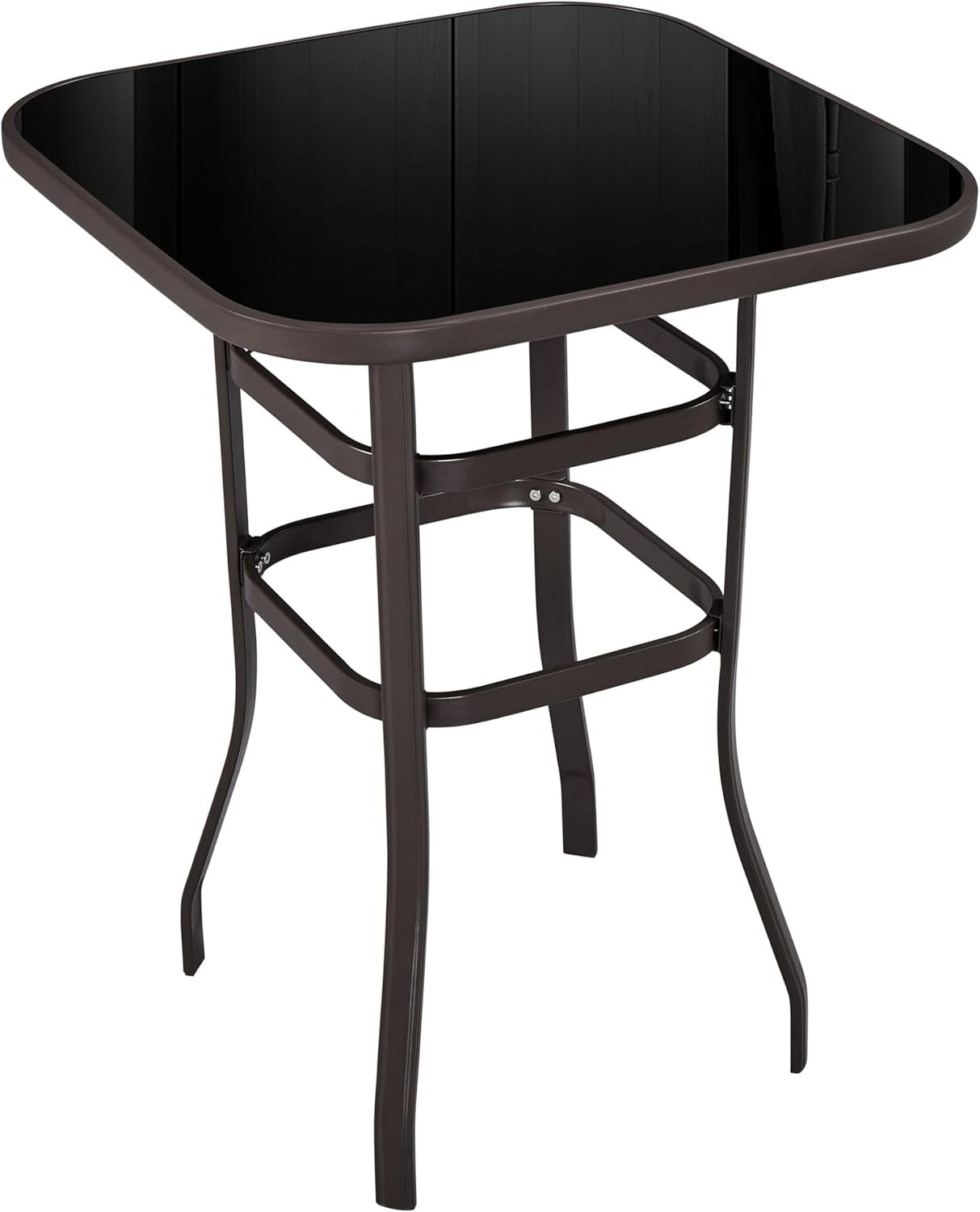 YUONAO Metal Frame Patio Bar Table with Tempered Glass, High Top ...