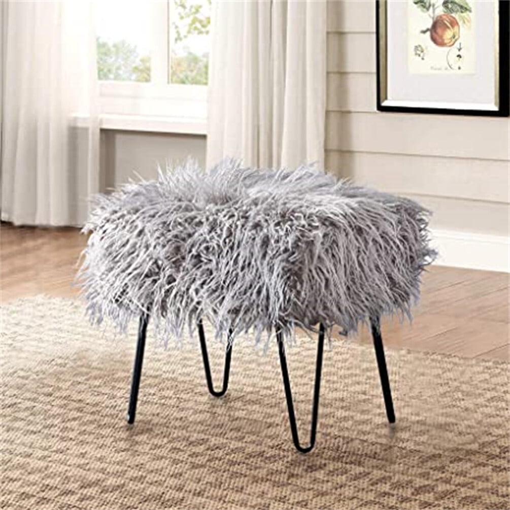 YUONAO Mongolian Faux Fur Ottoman, 19" x 13" x 17" – Plush Fluffy Foot ...