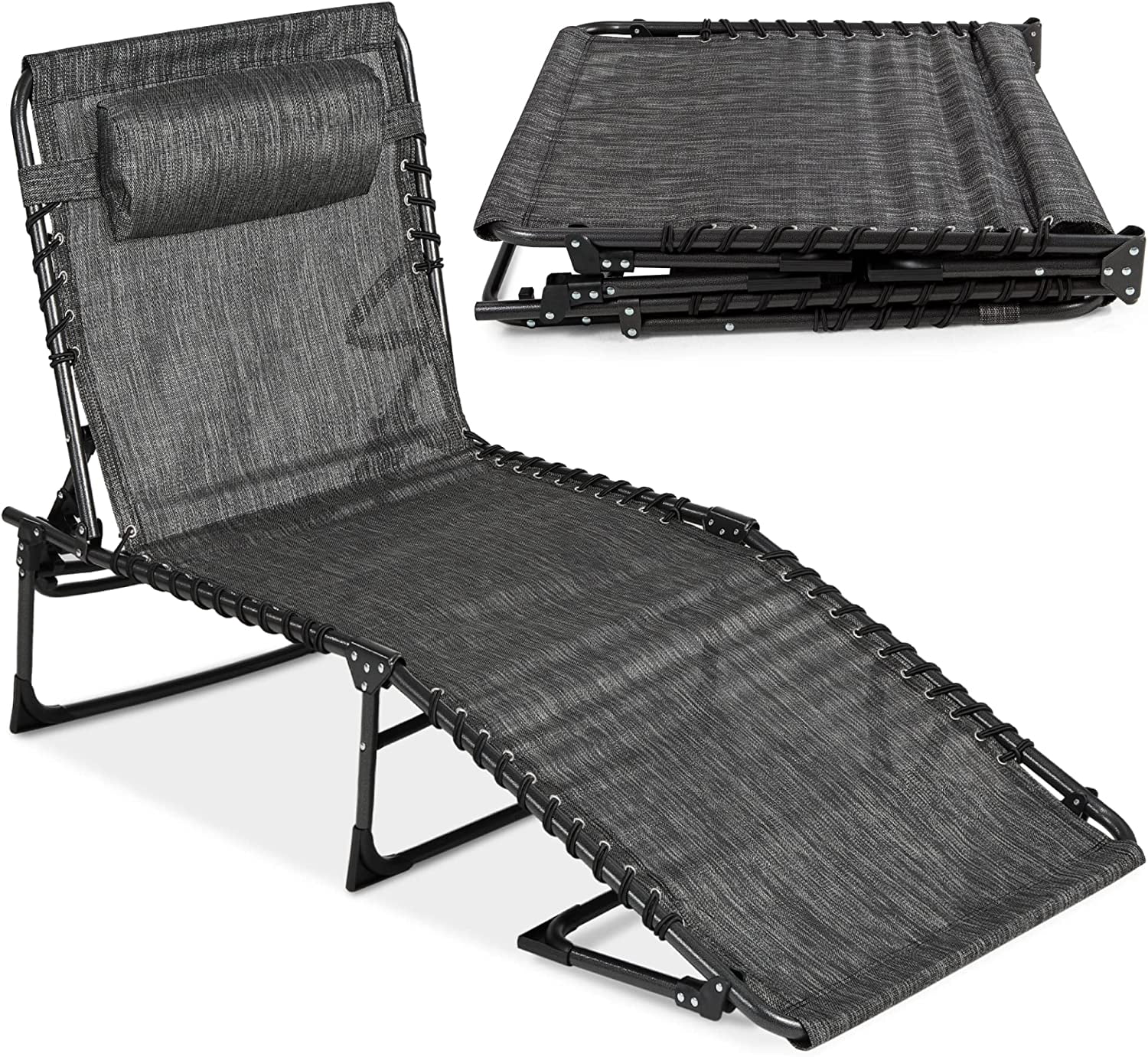 YUONAO Outdoor Folding Chaise Lounge Chair with 8-Position Recline ...