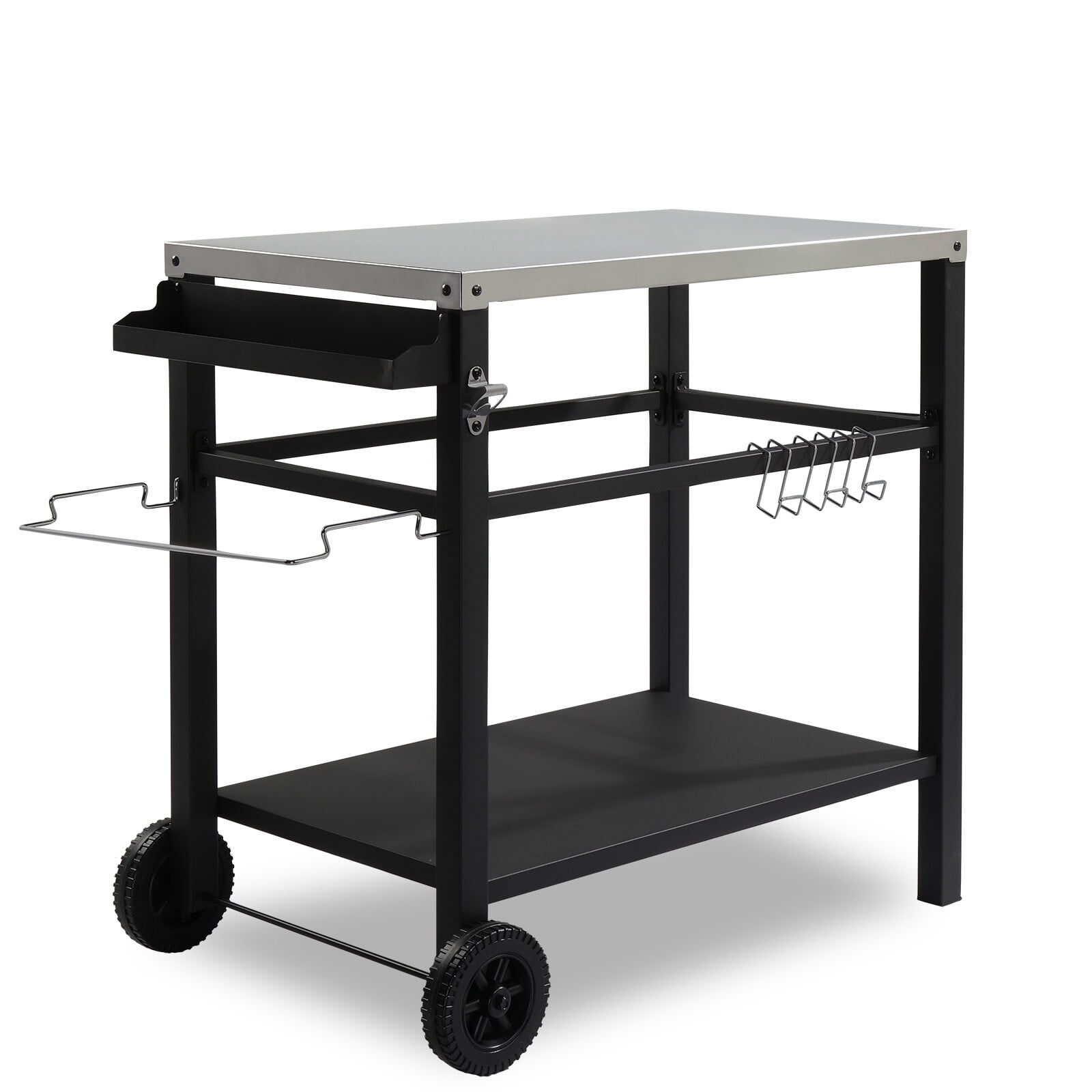 YUONAO Outdoor Grill Cart with Wheels, 2-Shelf BBQ Table for Food Prep ...